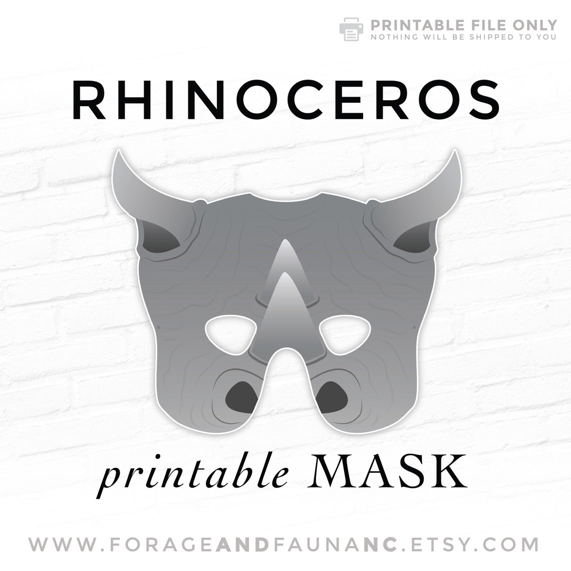 Printable Mask Rhino Mask Rhinoceros Mask Halloween Mask Cosplay Mask ...