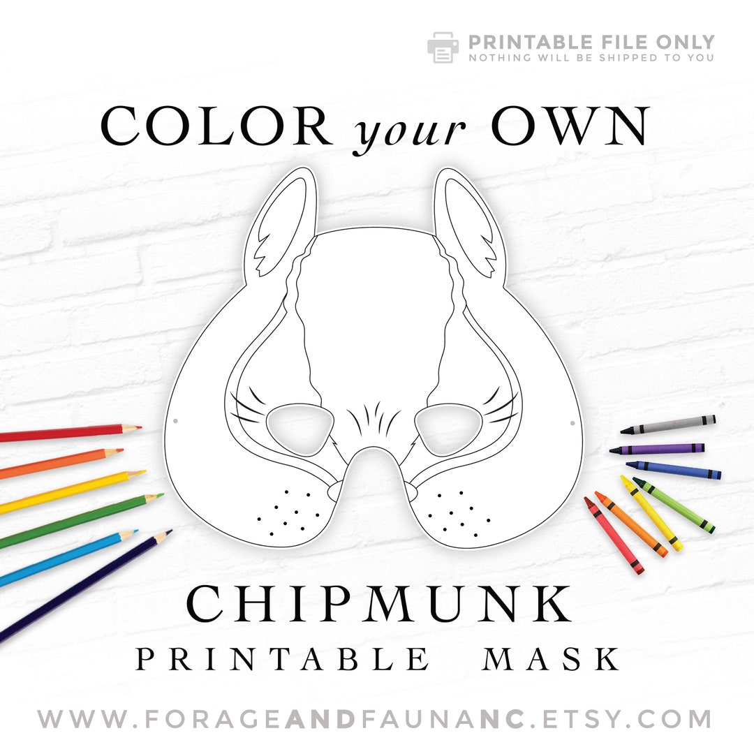 Chipmunk Mask Printable Coloring Book Page Animal Mask Birthday Party ...