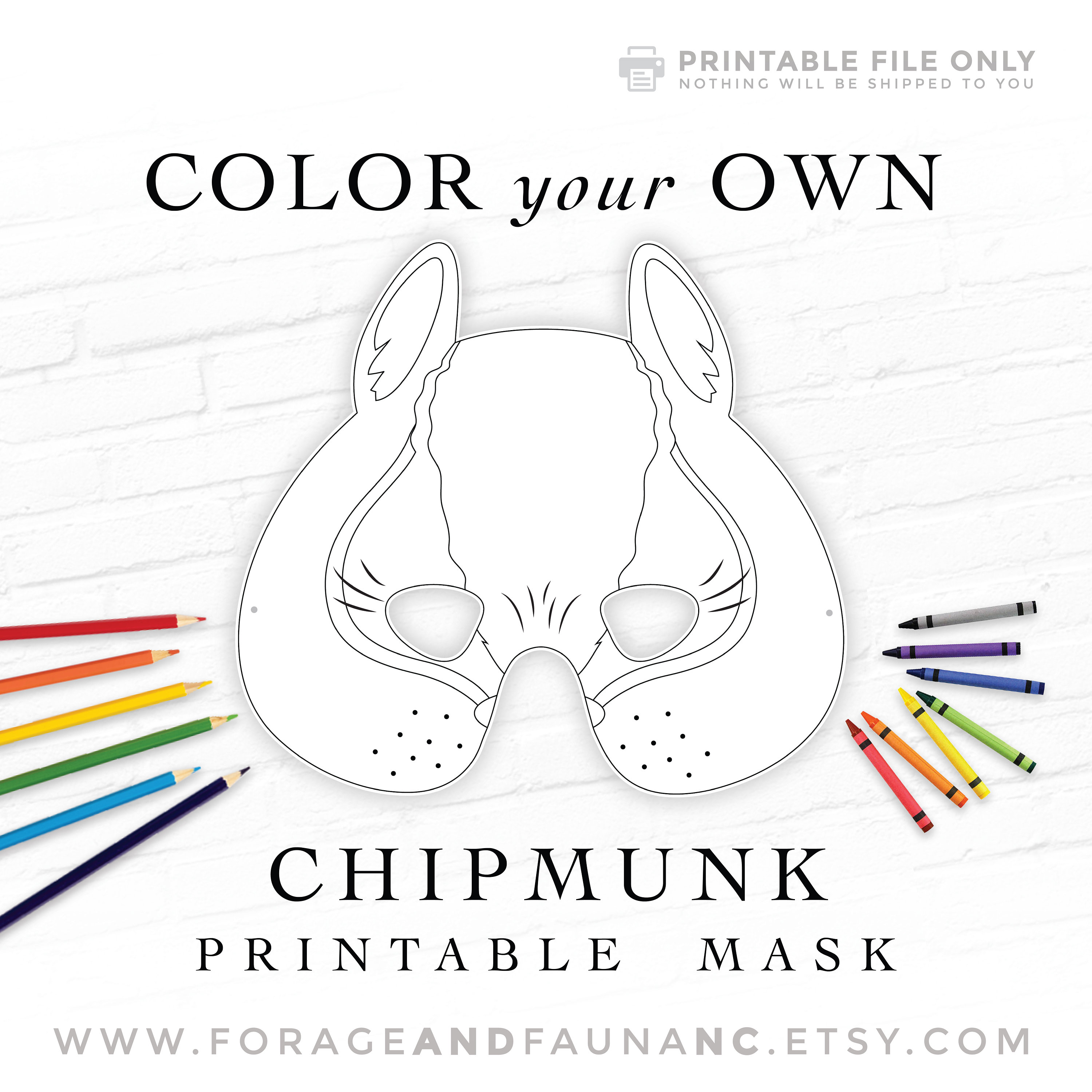 Chipmunk Mask Printable Coloring Book Page Animal Mask Birthday Party ...