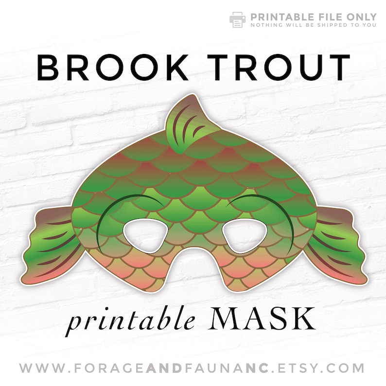Brook Trout Printable Fish Mask Green Trout Costume Mask Fish Booth ...