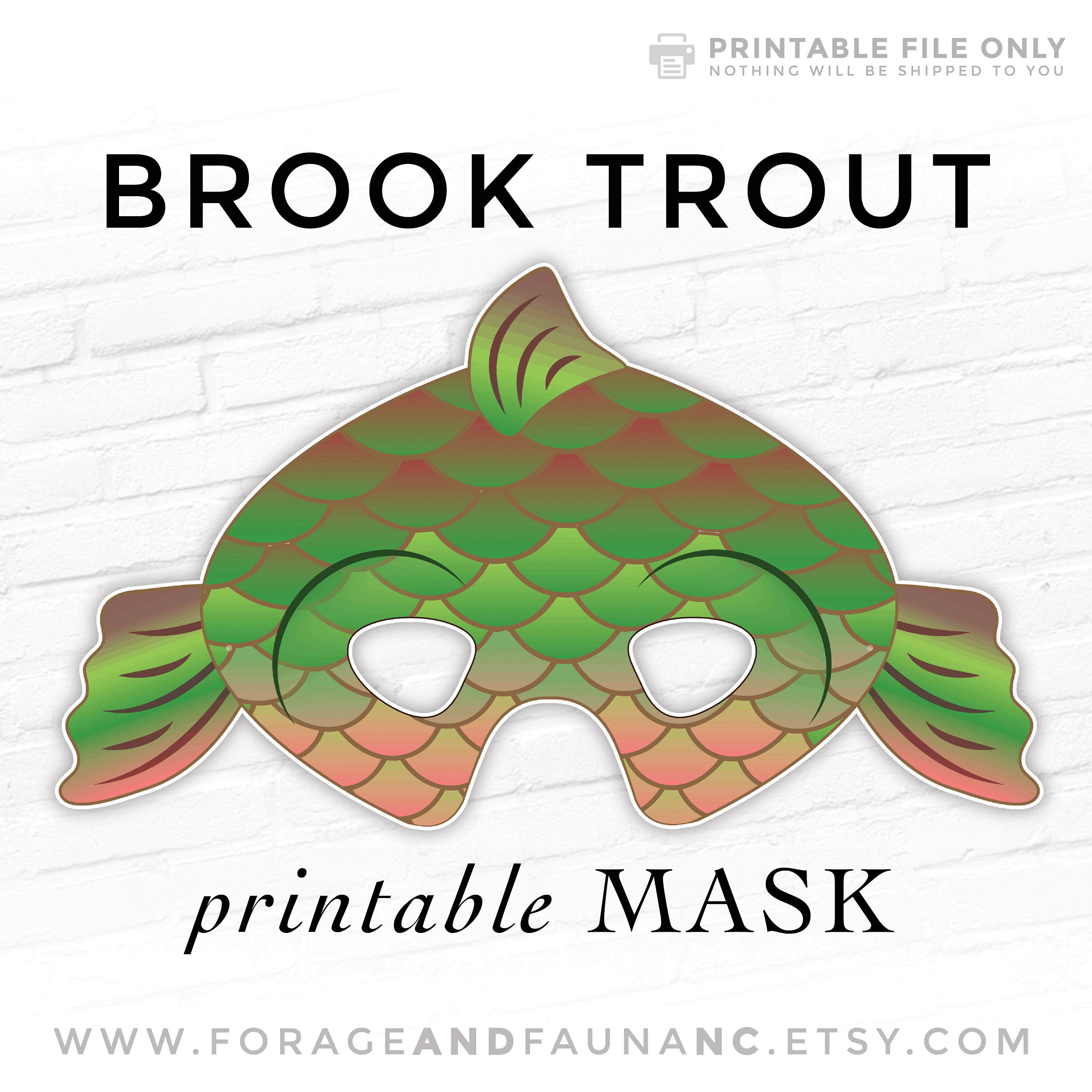 Brook Trout Printable Fish Mask Green Trout Costume Mask Fish Booth ...