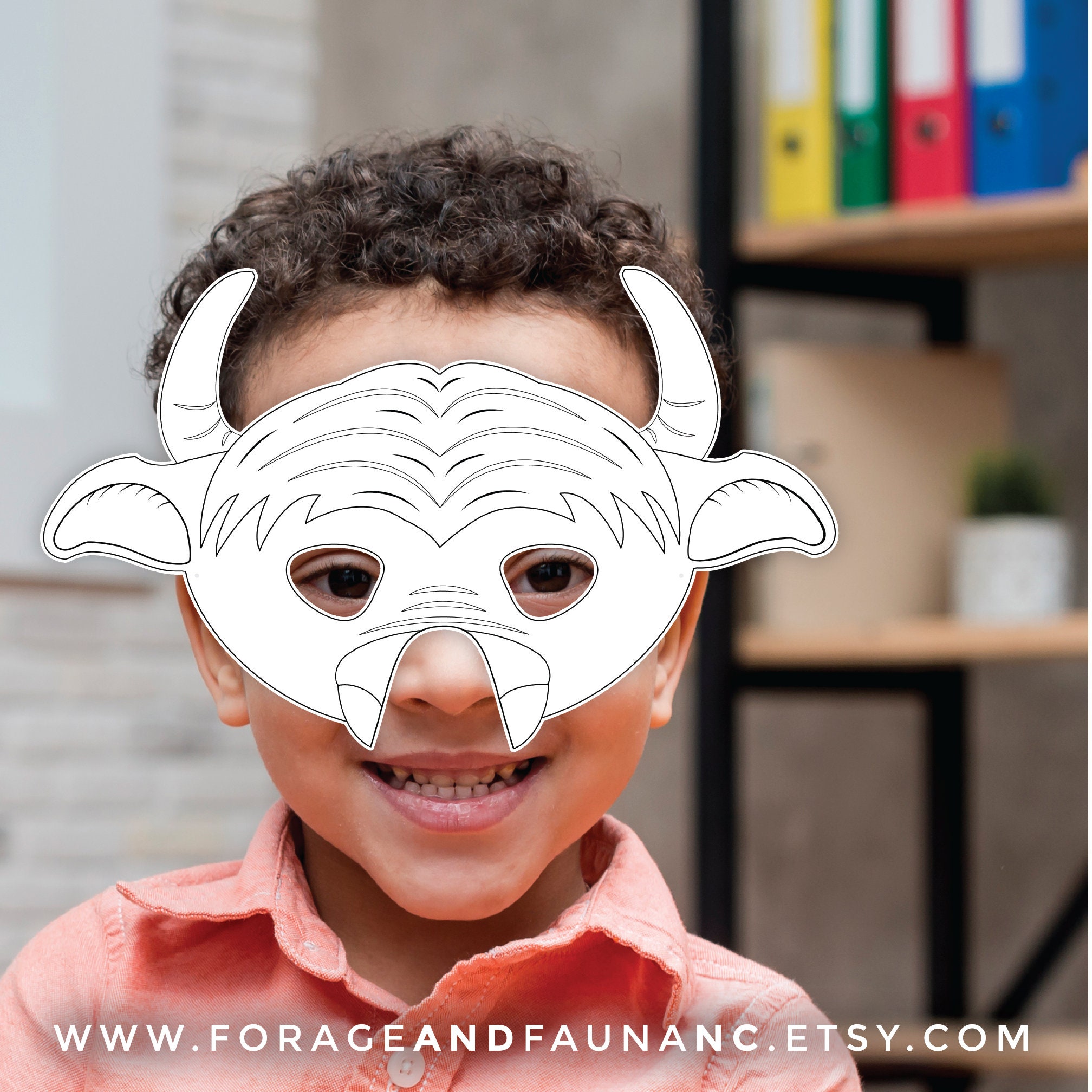Buffalo Bison Mask Printable Coloring Book Page Animal Mask Birthday ...