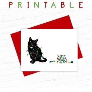 Printable Cat Cards Cat Christmas Cards Black Cat Holiday Greeting Card ...