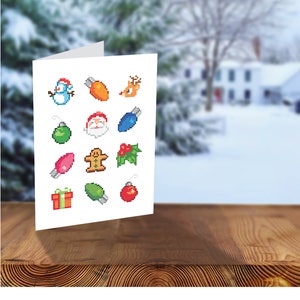 Printable Holiday Cards, Geeky Christmas Card, Pixel Christmas Lights ...