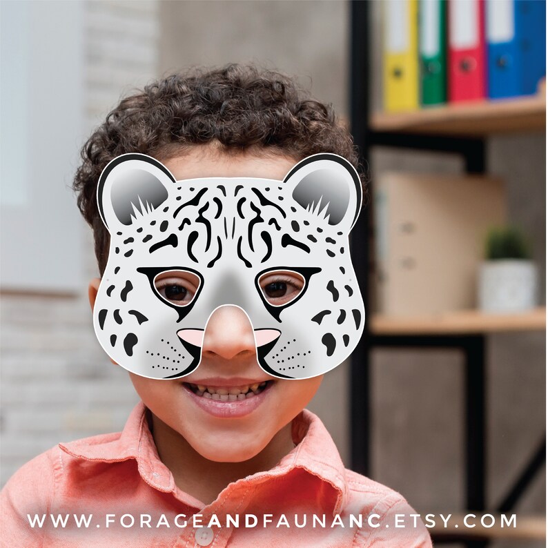 Snow Leopard Printable Mask White Leopard Animal Masks Halloween Party ...