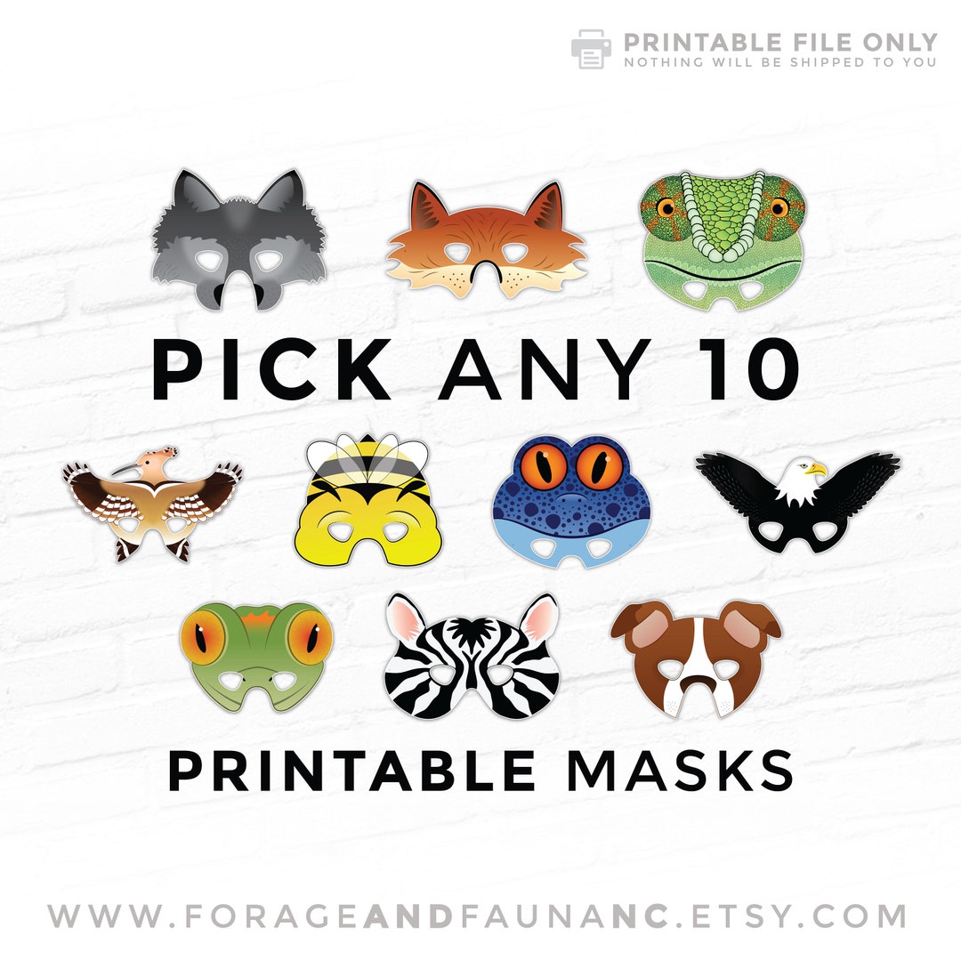 Halloween Masks, Pick Any 10 Masks Printable Animal Masks, Printable ...