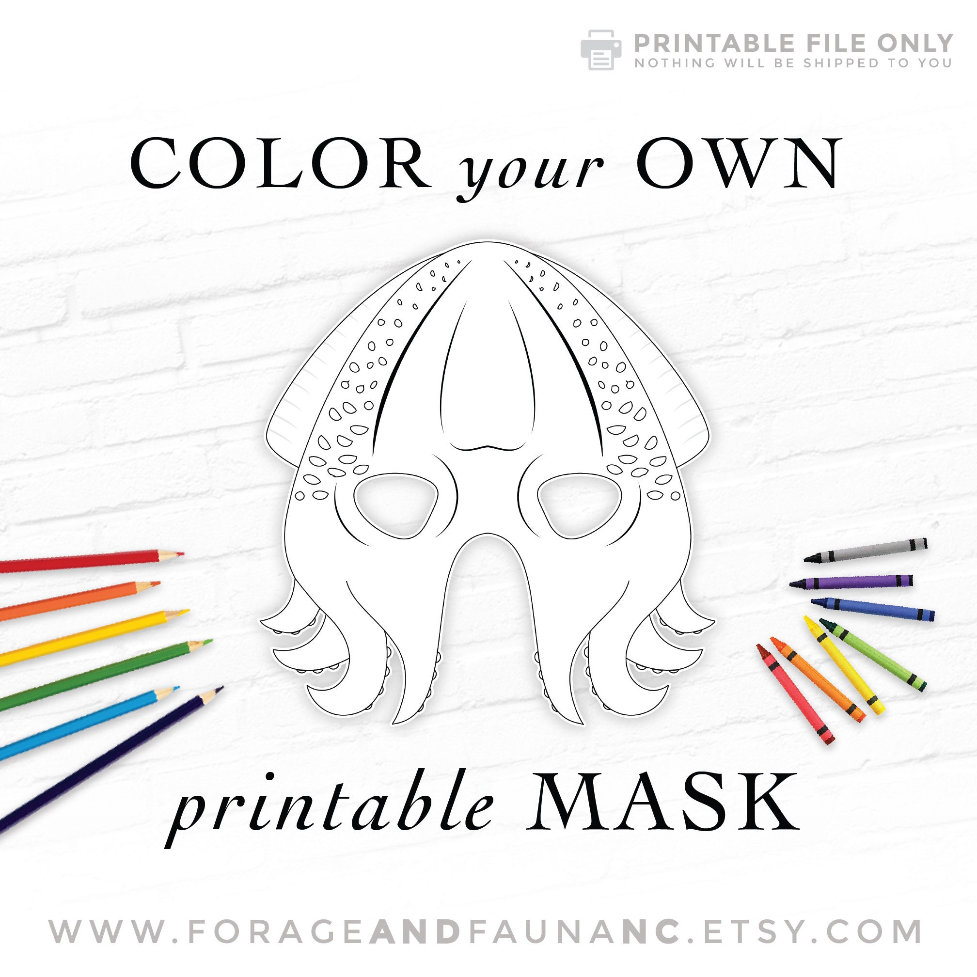 Coloring Mask Fun Squid Mask Kraken Cephalopod Sea Monster Animal Mask ...