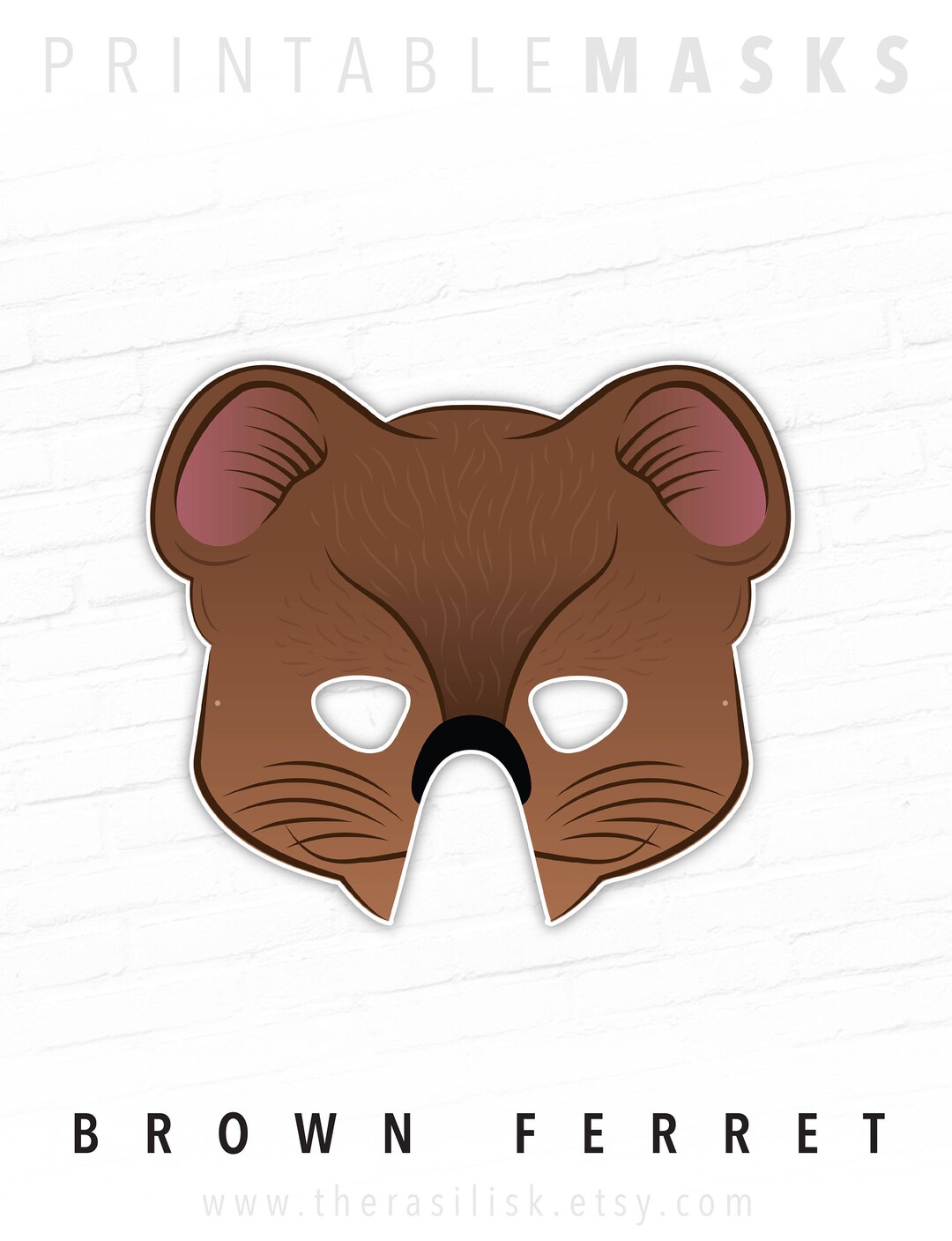 Weasel Ferret Printable Animal Party Mask, Brown Ferret Animal Mask ...