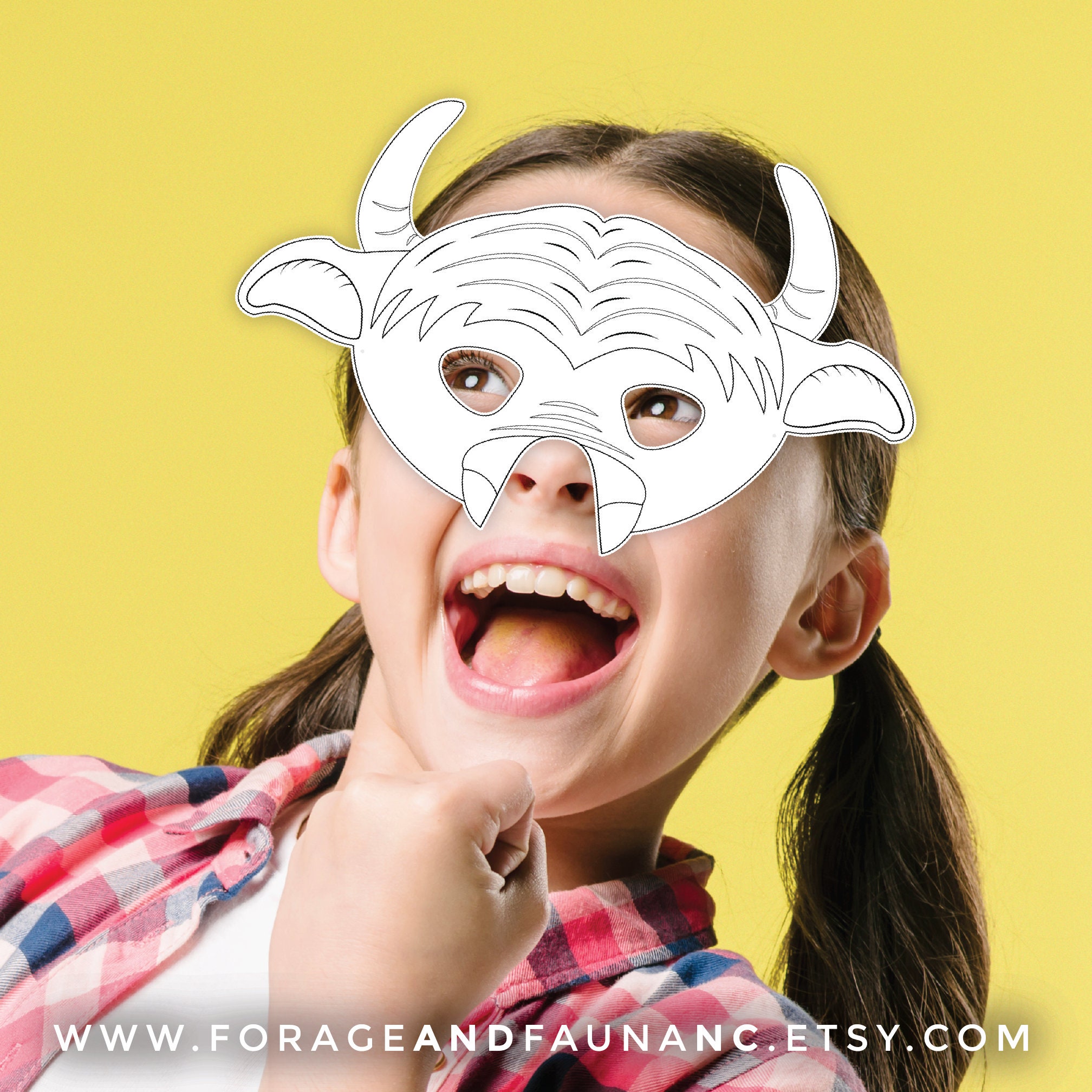 Buffalo Bison Mask Printable Coloring Book Page Animal Mask Birthday ...