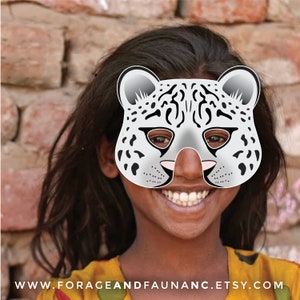 Snow Leopard Printable Mask White Leopard Animal Masks Halloween Party ...