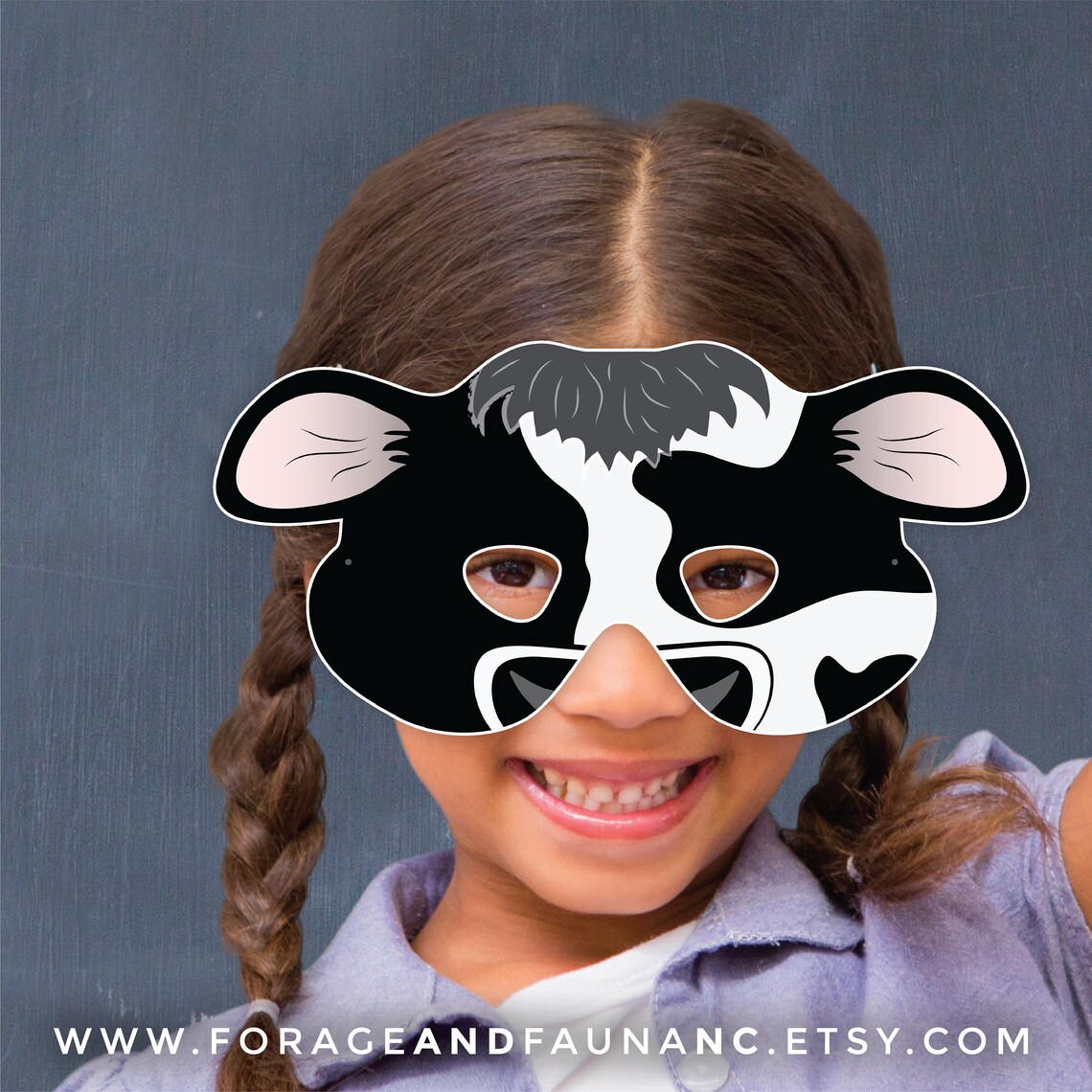 Black & White Cow Printable Face Costume Mask Animal Halloween - Etsy