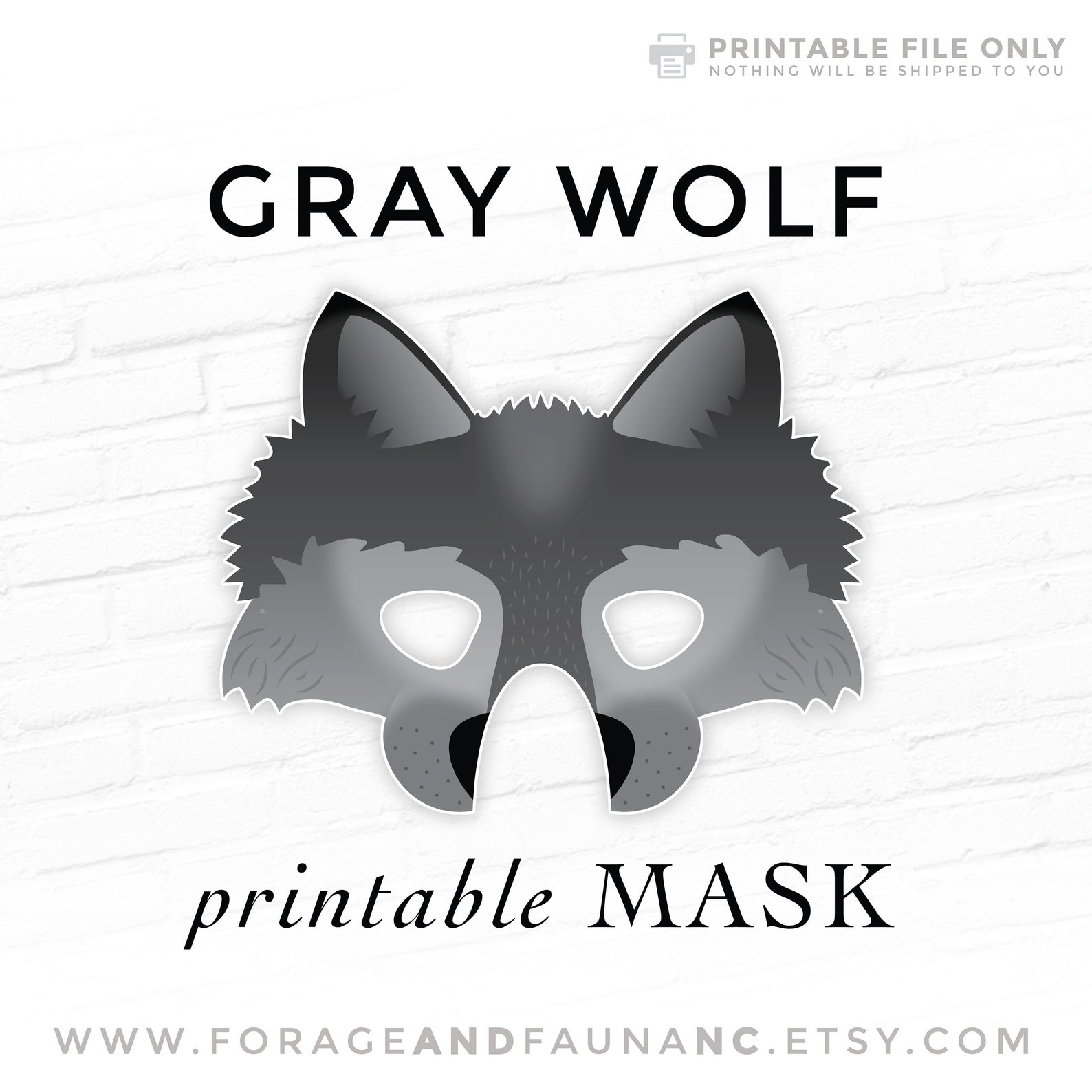 Gray Wolf Printable Halloween Mask Grey Wolfdog Big Bad Wolf Direwolf ...