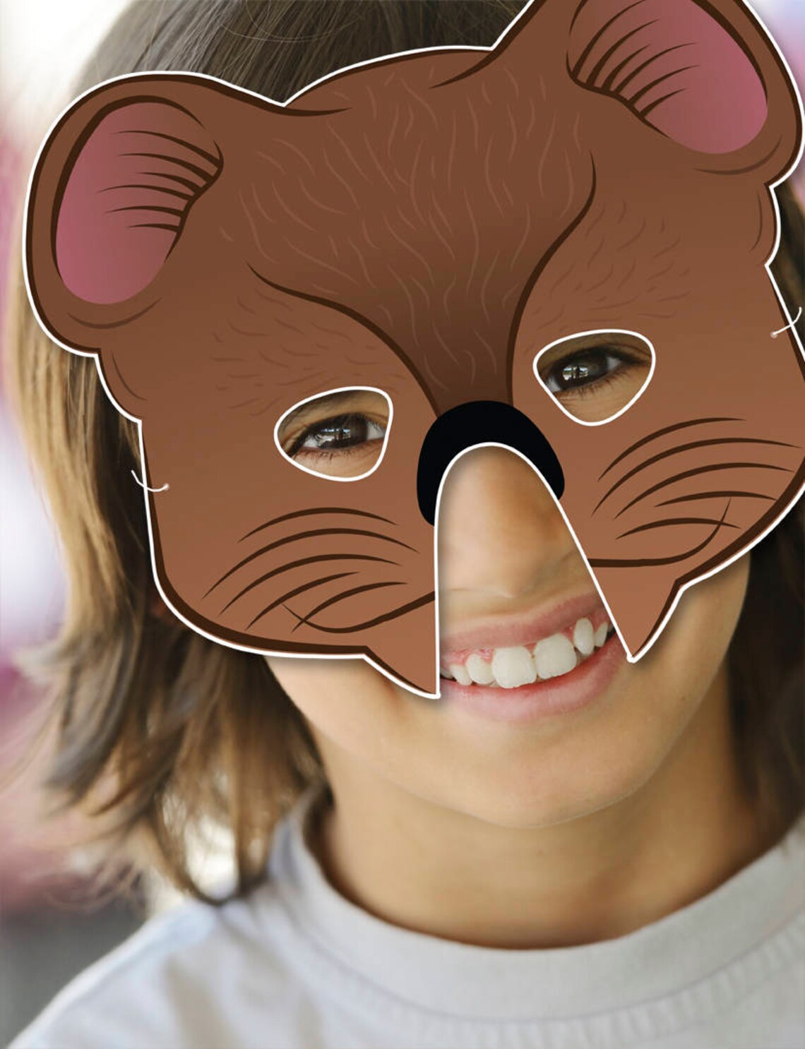 Weasel Ferret Printable Animal Party Mask, Brown Ferret Animal Mask ...