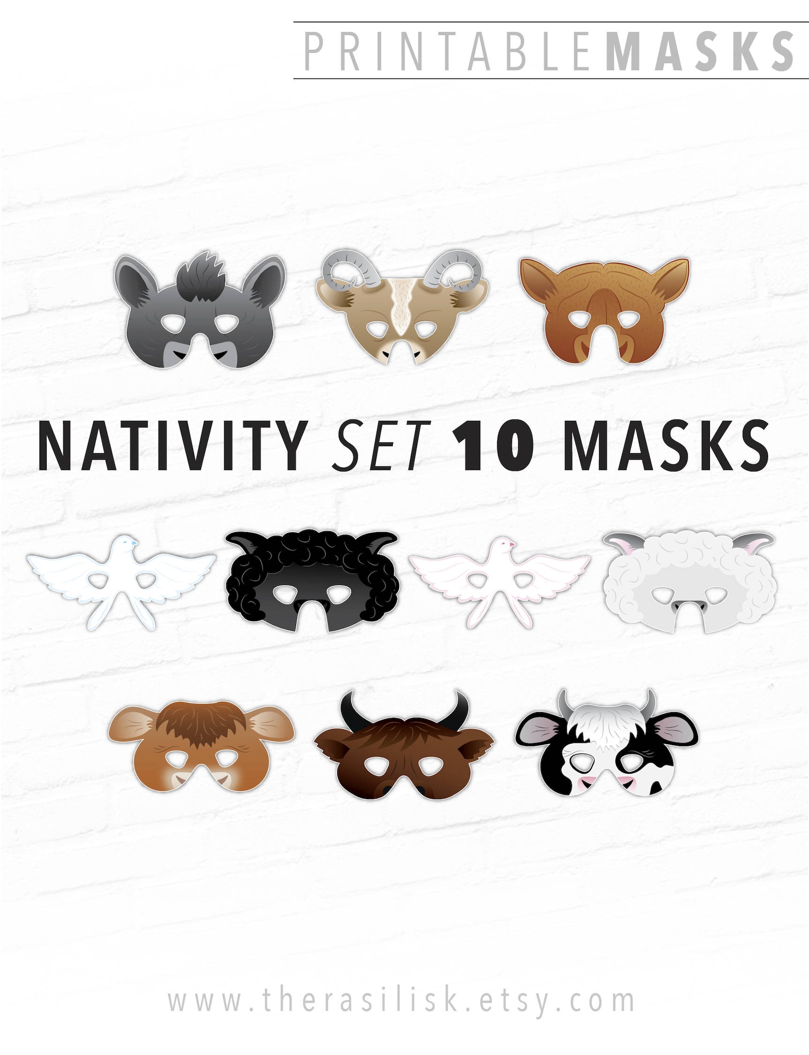 Nativity Scene Costume Set of 10 Printable Masks - Pretend Play Living ...