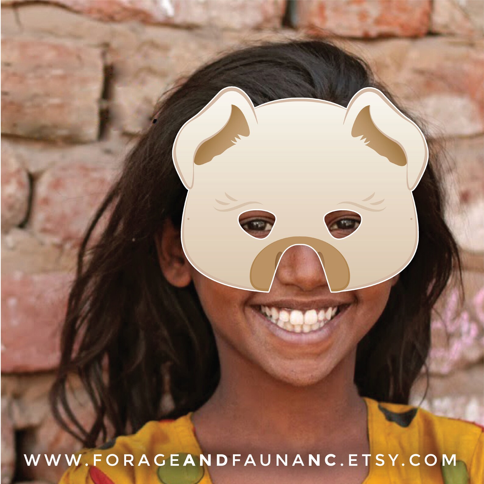 Tan Pig Printable Animal Mask Halloween Party Mask Kunekune Boar ...