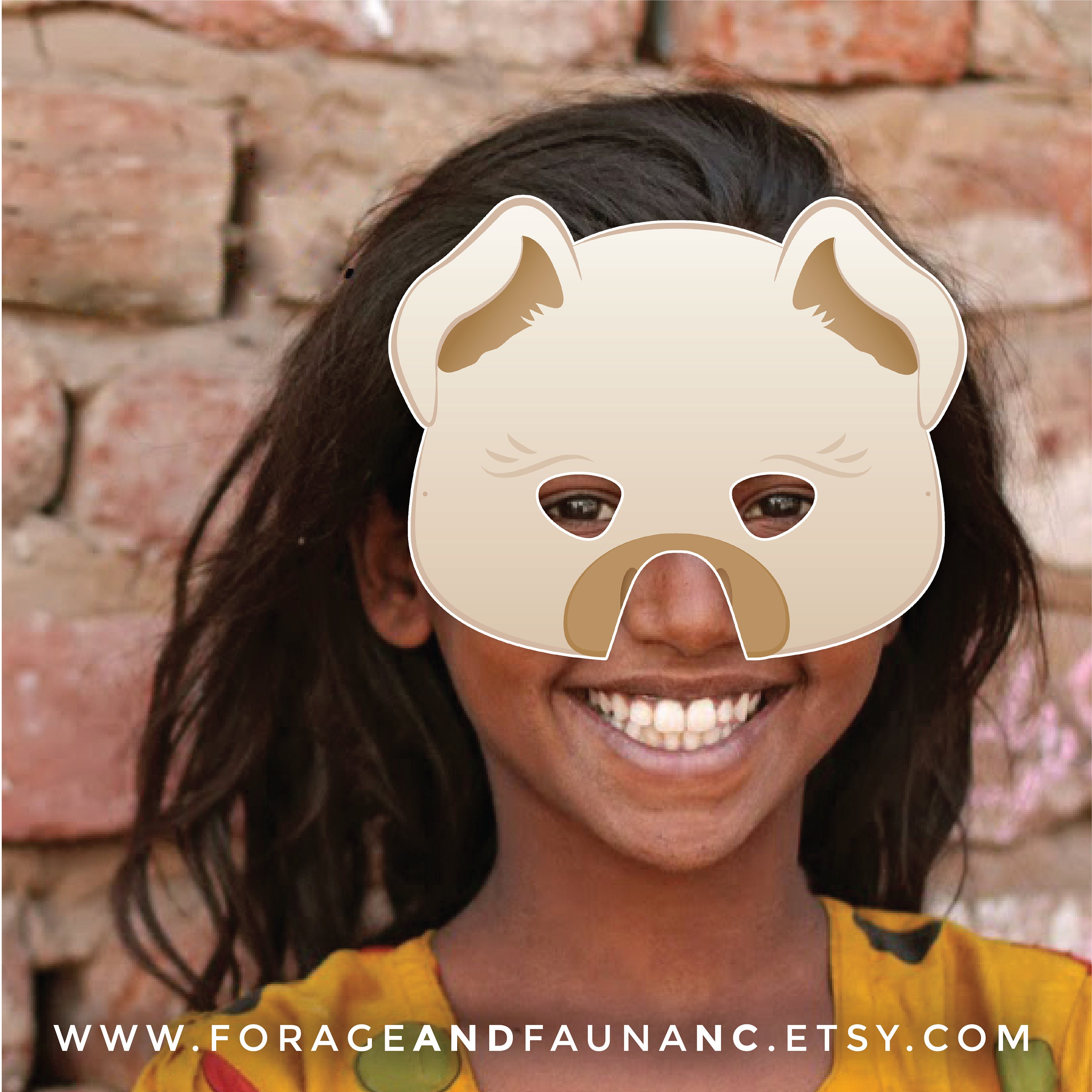 Tan Pig Printable Animal Mask Halloween Party Mask Kunekune - Etsy