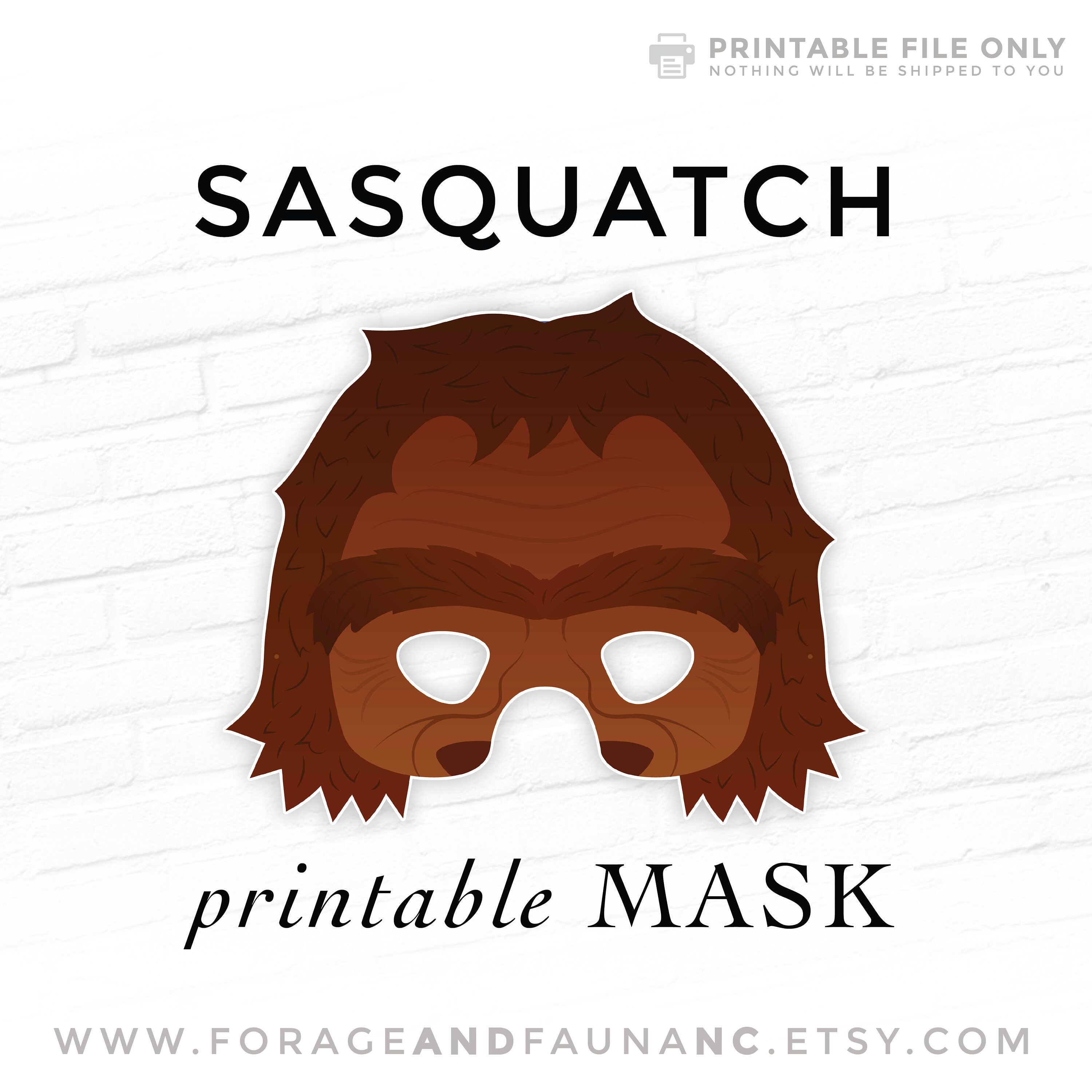 Sasquatch Printable Big Foot Halloween Party Cryptid Monster Mask Photo ...