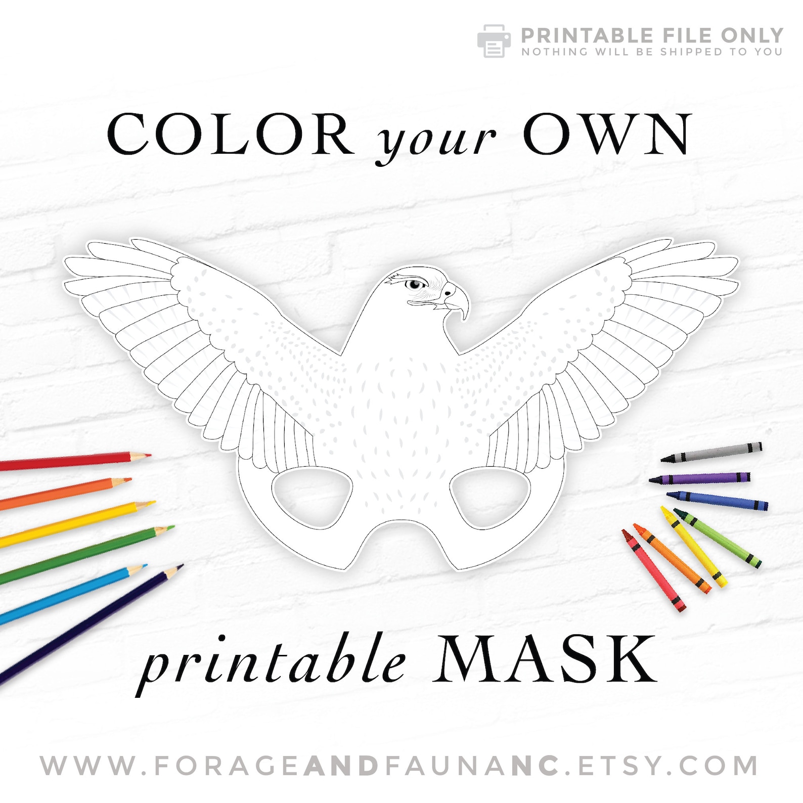 Hawk Mask Printable Coloring Activity Mask Halloween Party Mask Falcon ...