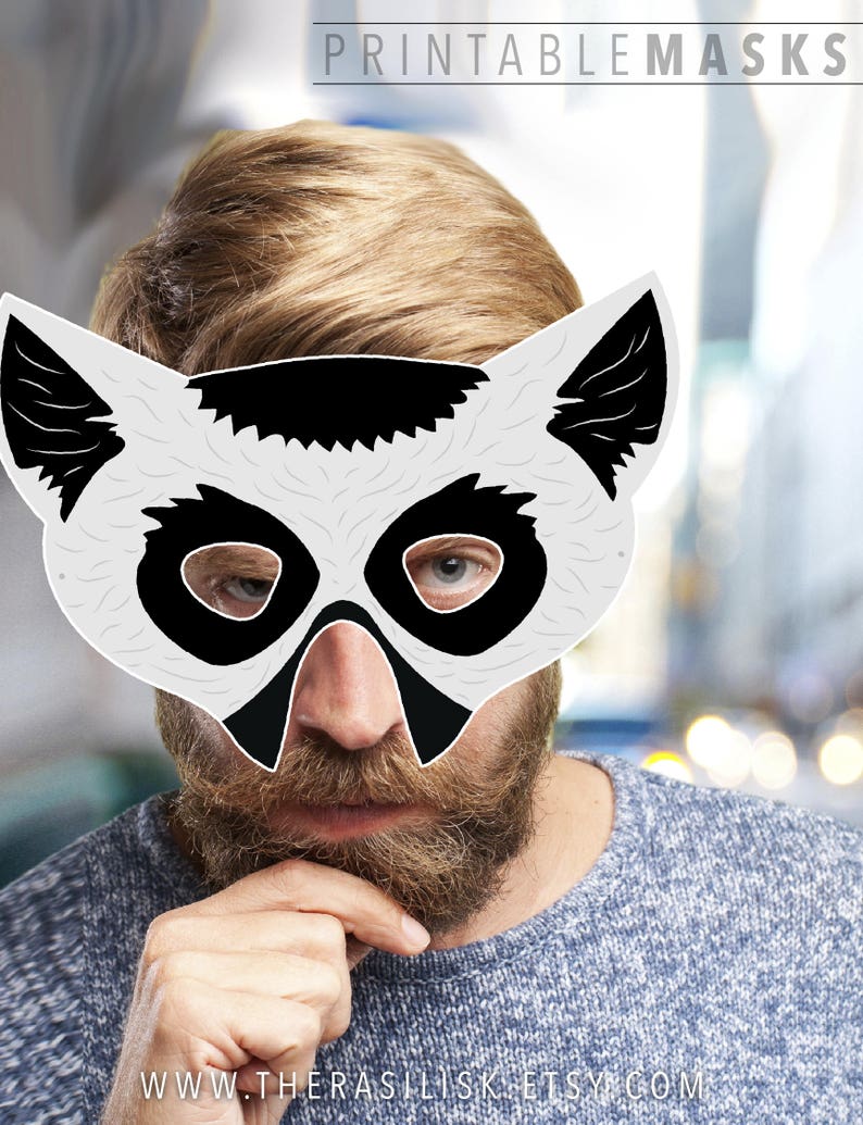 Printable Animal Mask Halloween Mask Lemur Mask Paper Mask - Etsy