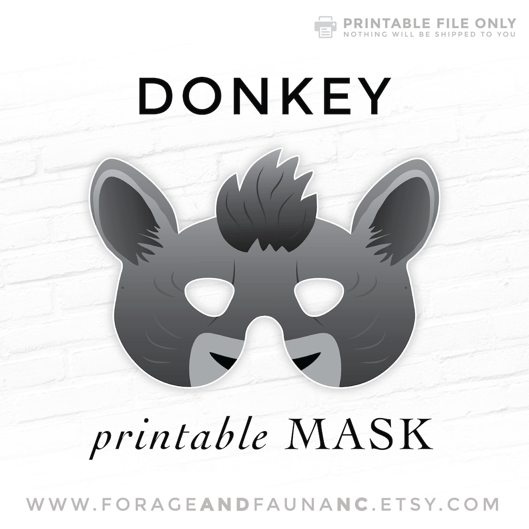 Donkey Printable Animal Mask Nativity Costume Wild Mule Gray Horse ...