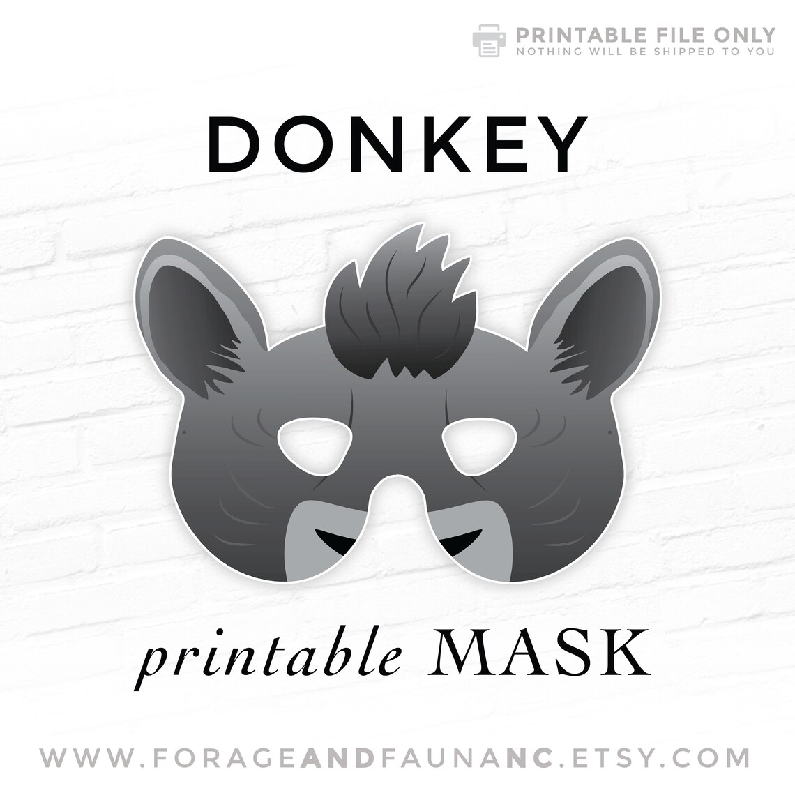 Donkey Printable Animal Mask Nativity Costume Wild Mule Gray - Etsy