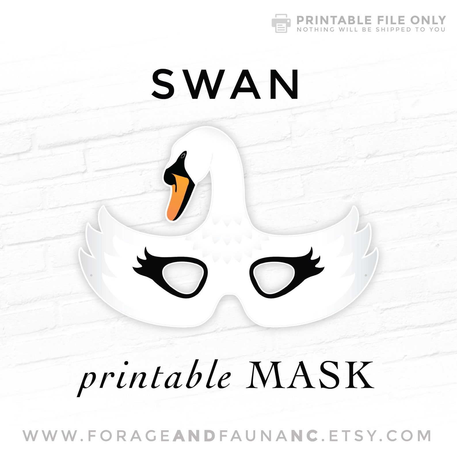 Swan Printable Bird Mask White Goose Printable Halloween Party Costume ...