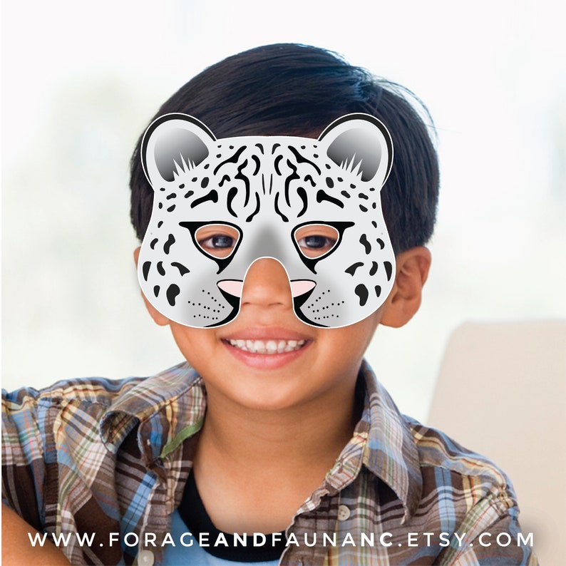 Snow Leopard Printable Mask White Leopard Animal Masks Halloween Party ...