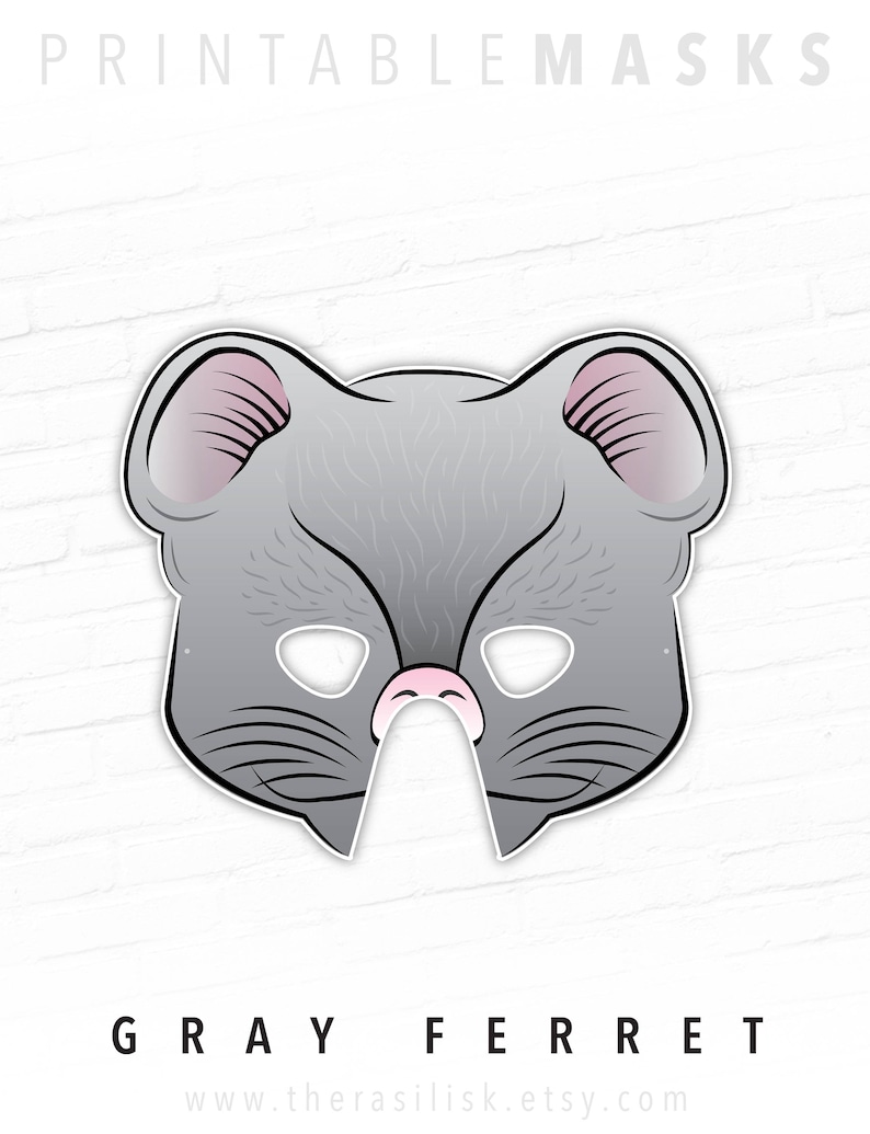 Ferret Weasel Printable Animal Party Mask, Gray Ferret Animal Mask ...