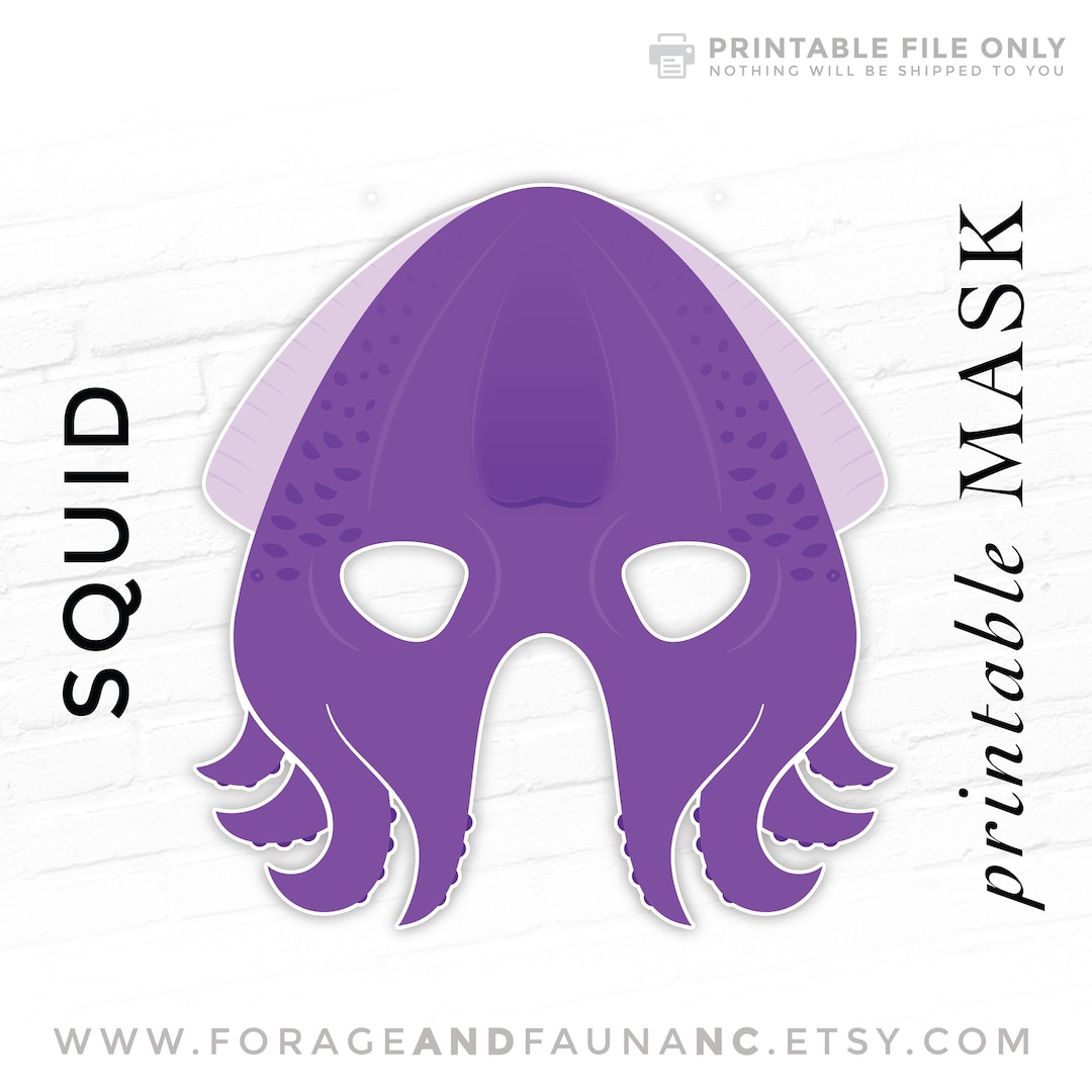 Squid Mask Kraken Cephalopod Printable Sea Monster Animal Mask Folklore ...
