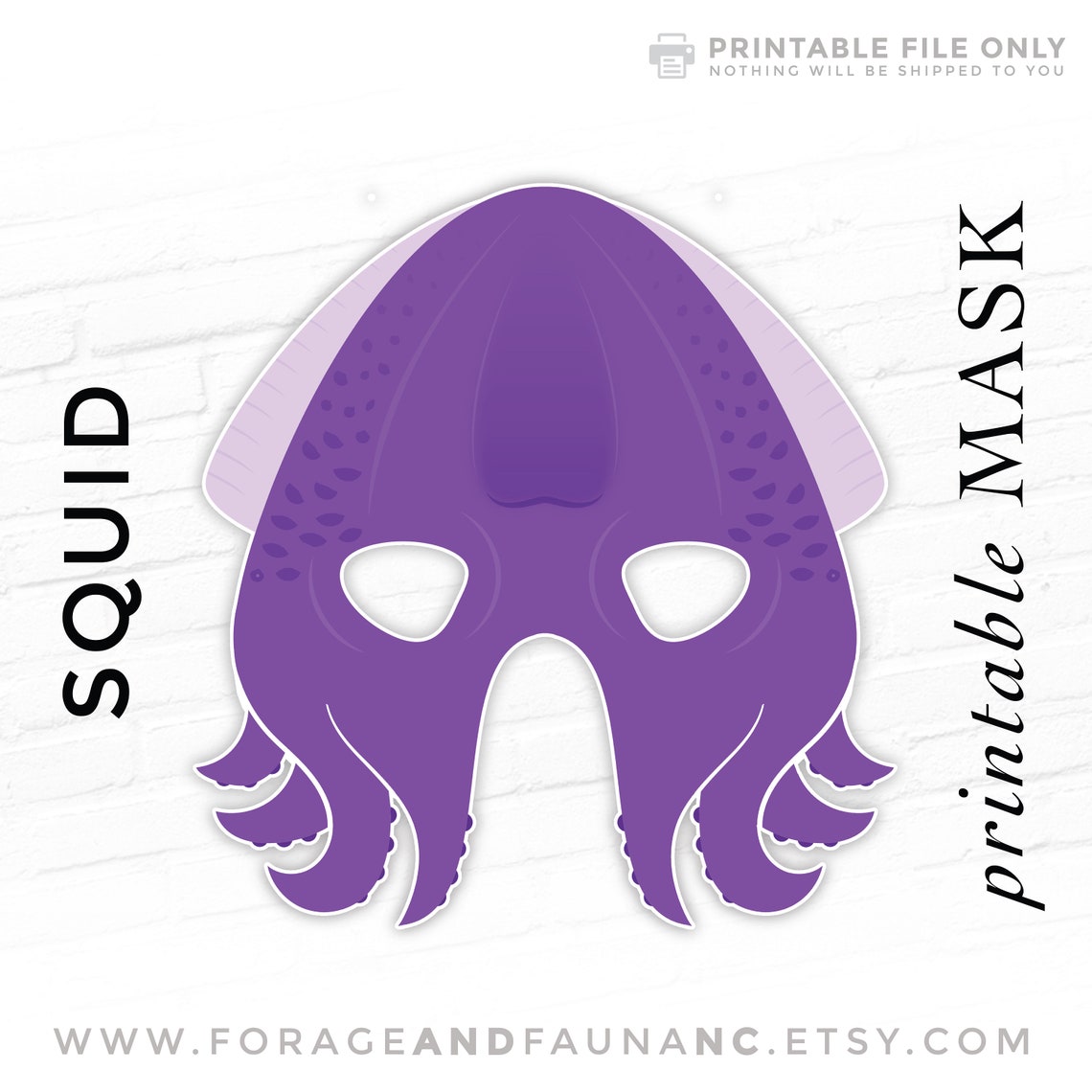 Squid Mask Kraken Cephalopod Printable Sea Monster Animal Mask Folklore ...