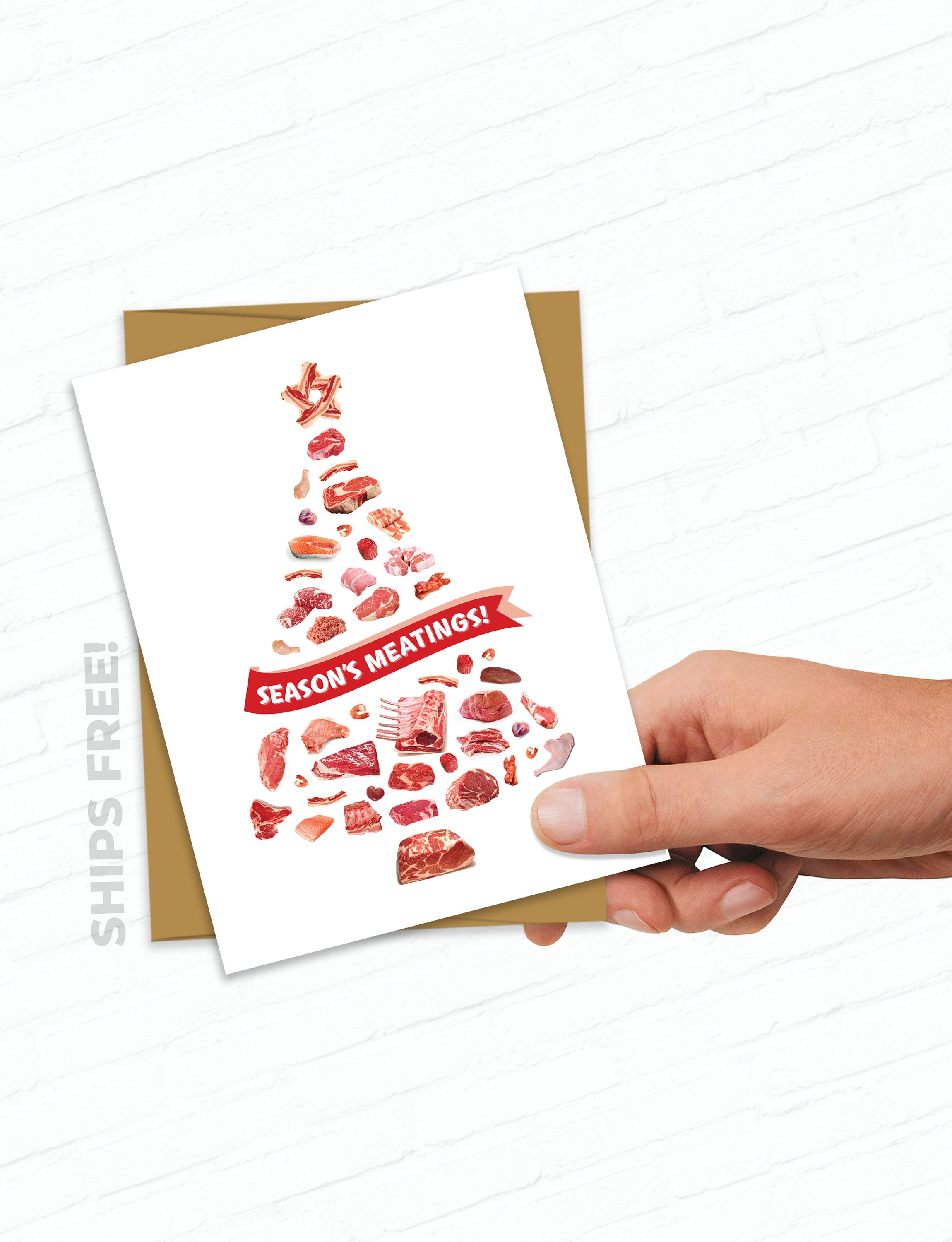 Seasons Meatings Christmas Card Meat Greeting Carnivore Food Pun ...