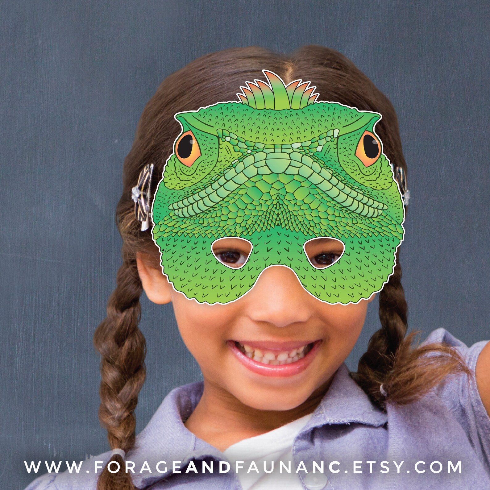 Iguana Lizard Printable Animal Mask Halloween Costume Green Giant ...
