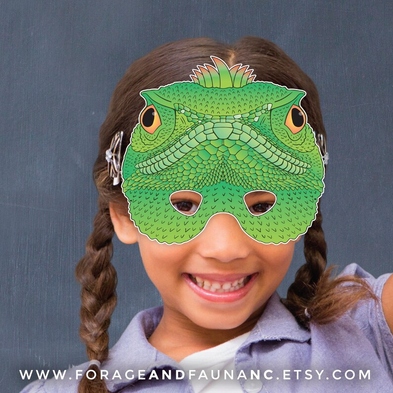 Iguana Lizard Printable Animal Mask Halloween Costume Green Giant ...