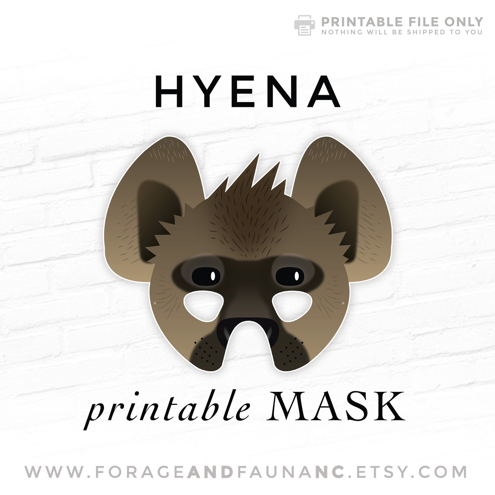 Hyena Costume Printable Mask Party Halloween Mask Printable Animal Mask ...
