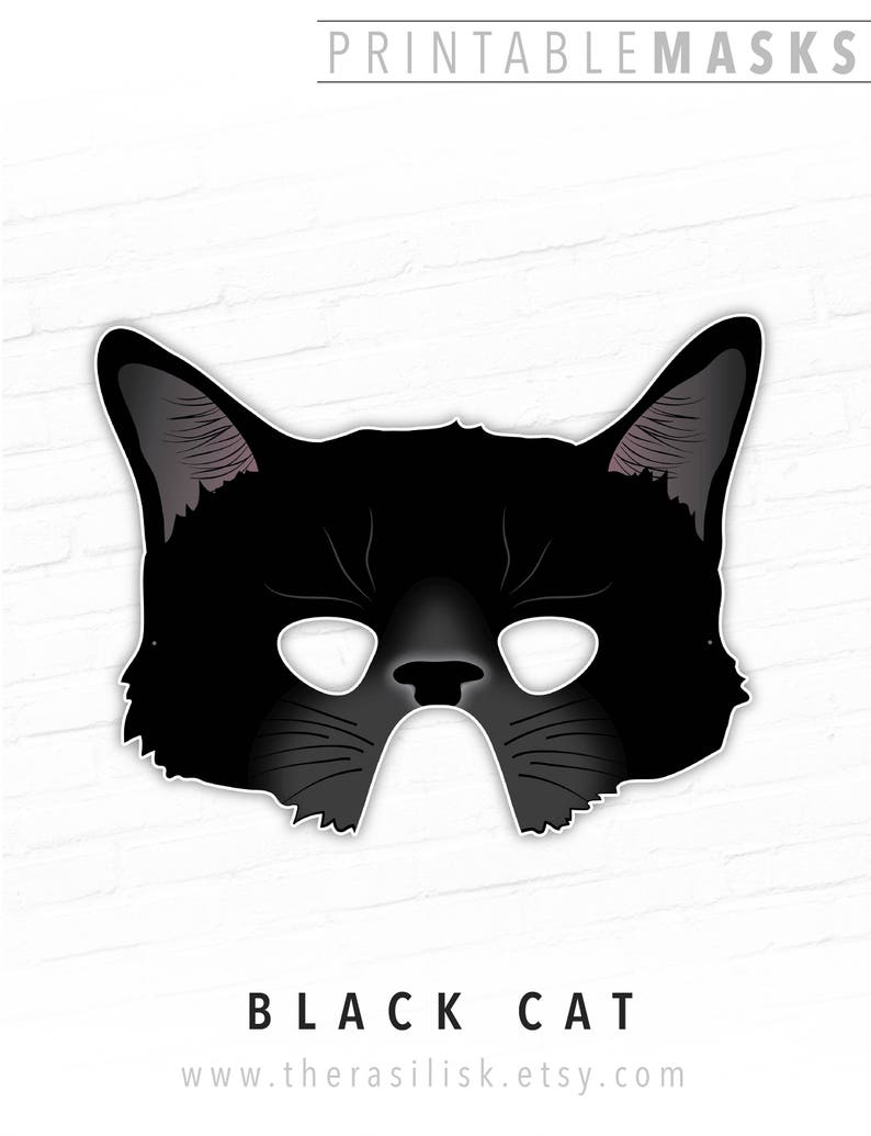 Black Cat Printable Mask Halloween Mask Witches Cat Mask | Etsy