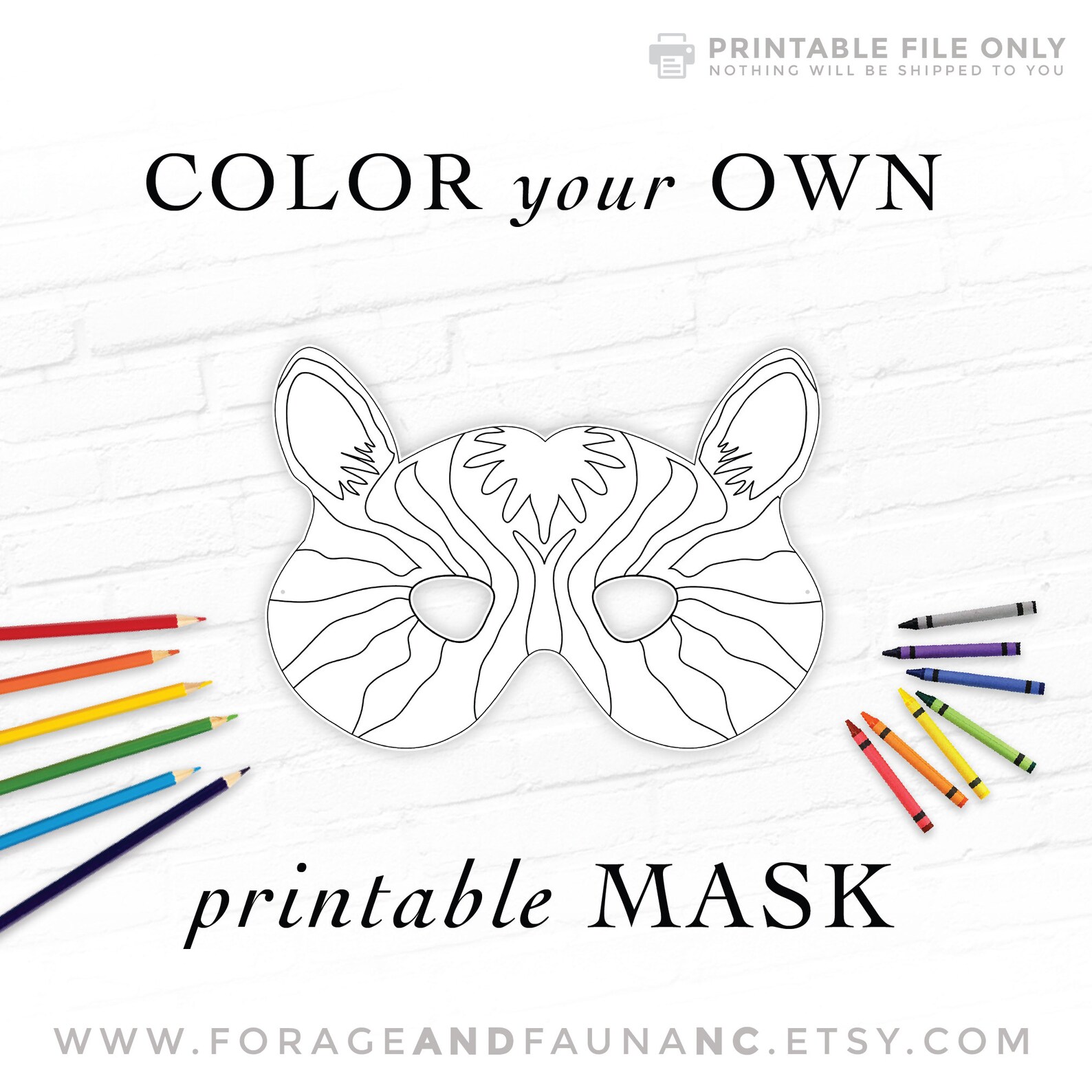 Zebra Mask Printable Coloring Book Page Photo Booth Props Halloween ...