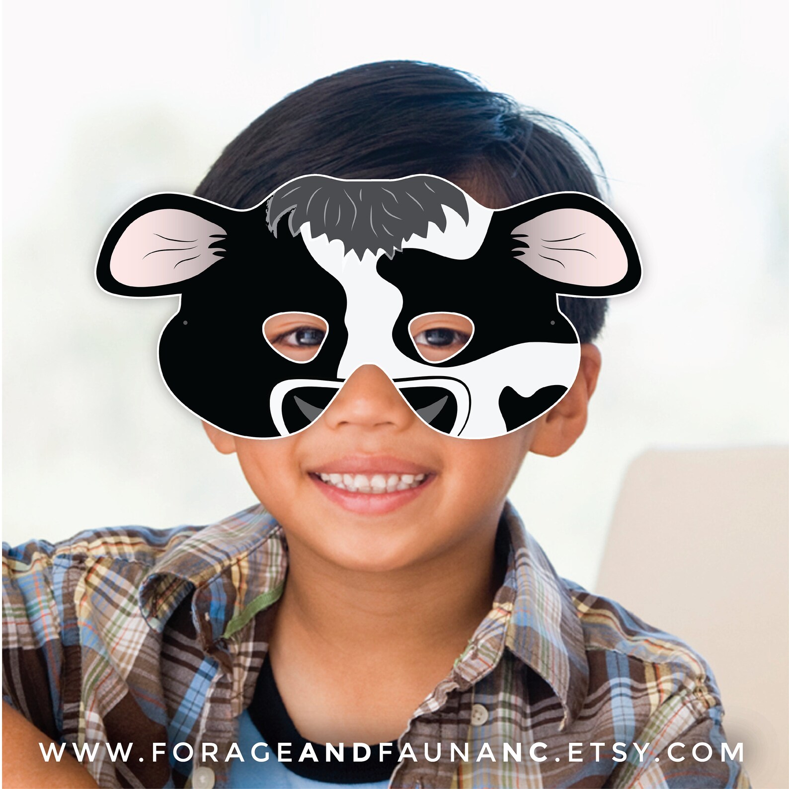 Black & White Cow Printable Face Costume Mask Animal Halloween Party ...