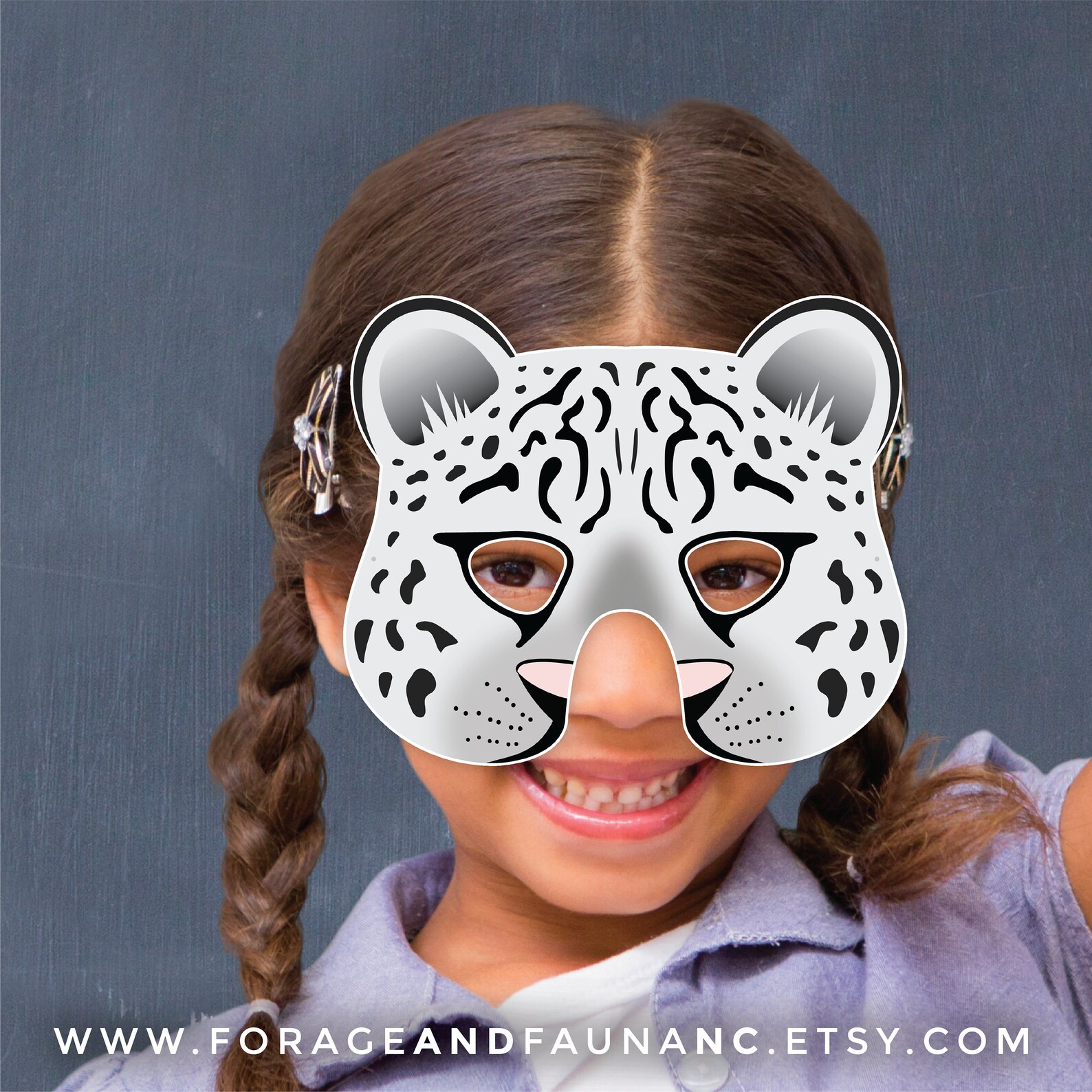 Snow Leopard Printable Mask White Leopard Animal Masks Halloween Party ...