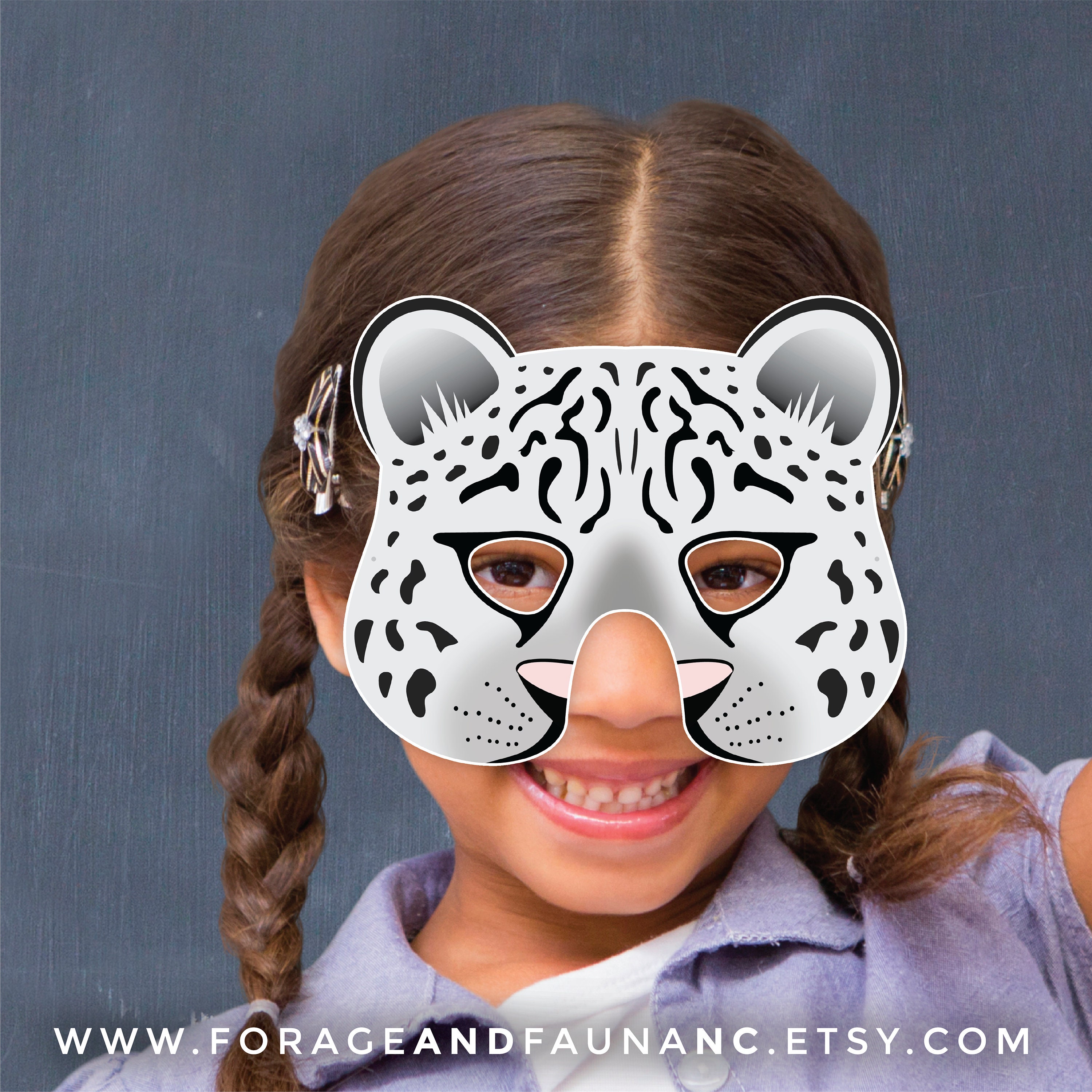 Snow Leopard Printable Mask White Leopard Animal Masks Halloween Party ...