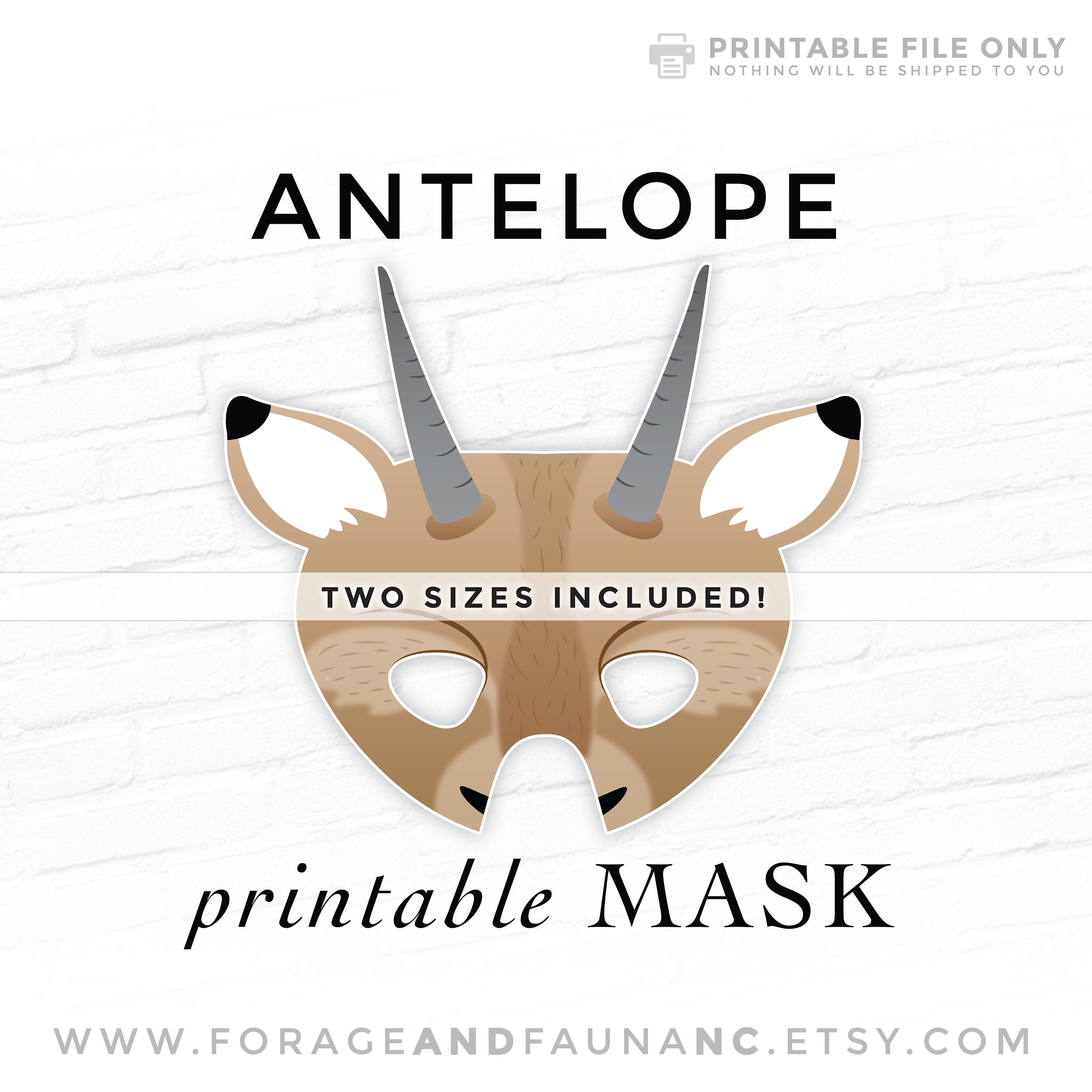 Antelope Printable Animal Mask Goat Deer Ruminant Halloween Party ...