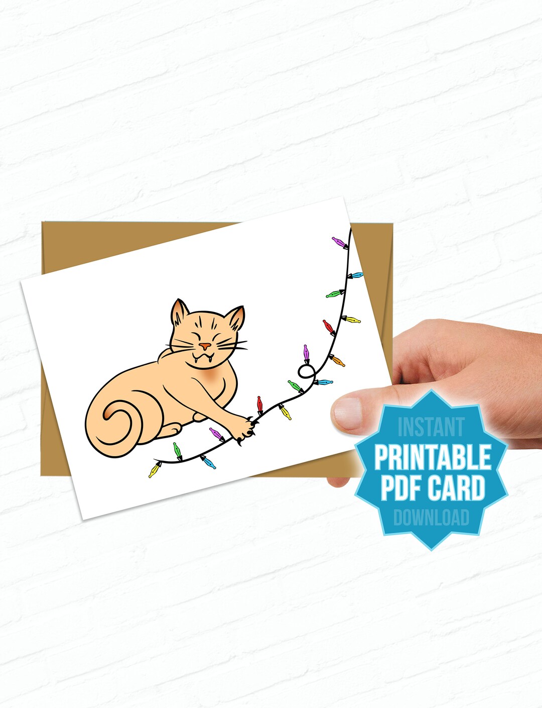 Printable Cards Orange Ginger Cat Christmas Card Kitty Cat Holiday Hand ...