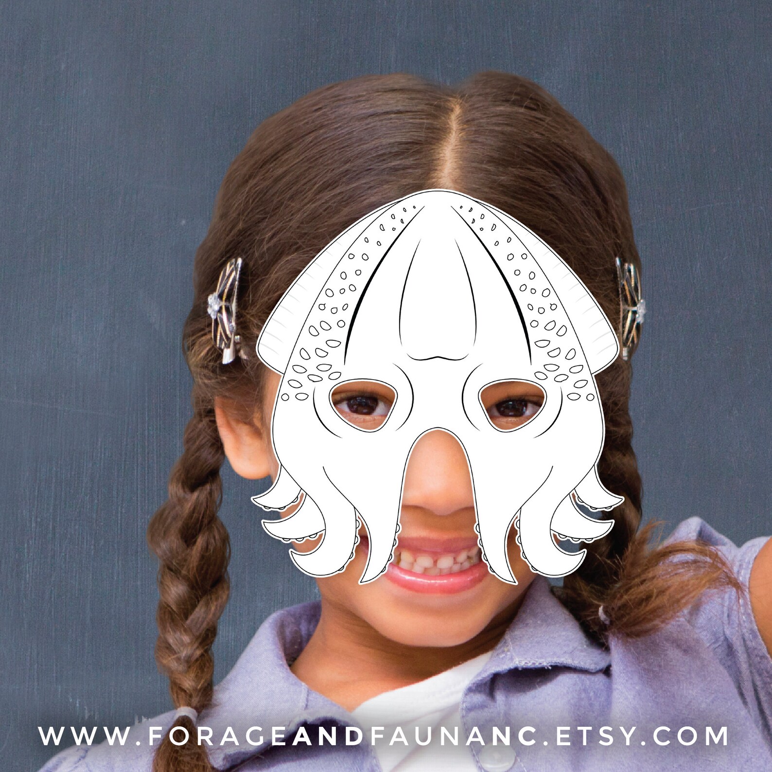 Coloring Mask Fun Squid Mask Kraken Cephalopod Sea Monster Animal Mask ...