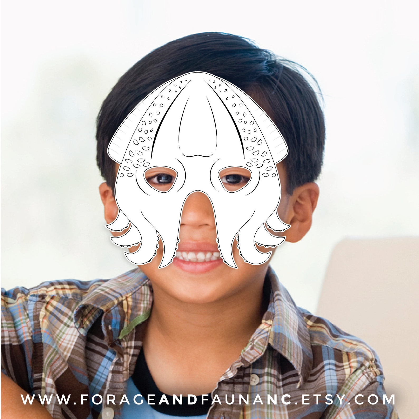 Coloring Mask Fun Squid Mask Kraken Cephalopod Sea Monster - Etsy