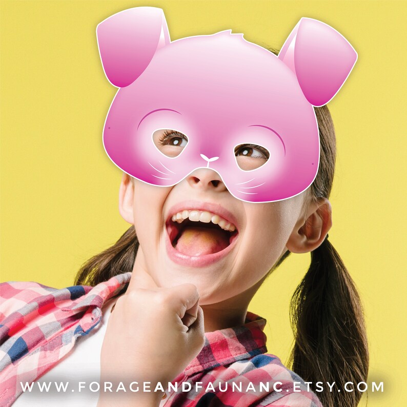 Pink Easter Bunny Printable Mask Pink Rabbit Woodland Animal Mask ...