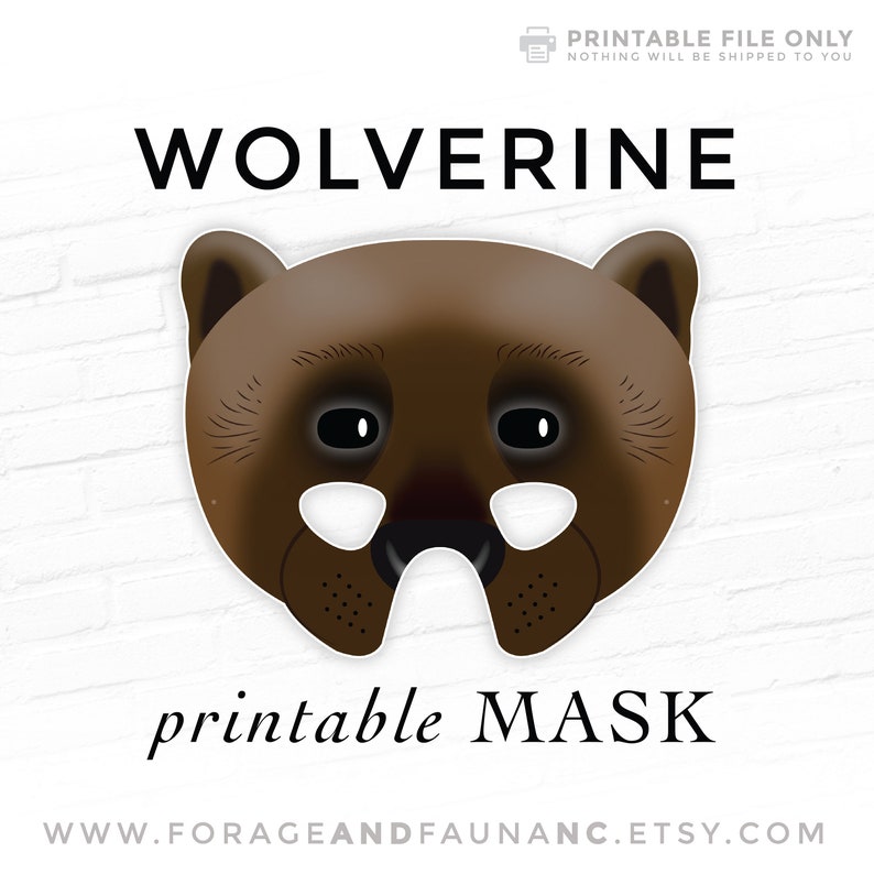Wolverine Printable Halloween Mask Mustelid Costume Photo Booth Props ...
