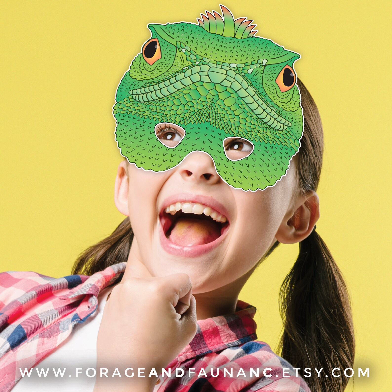 Iguana Lizard Printable Animal Mask Halloween Costume Green Giant ...