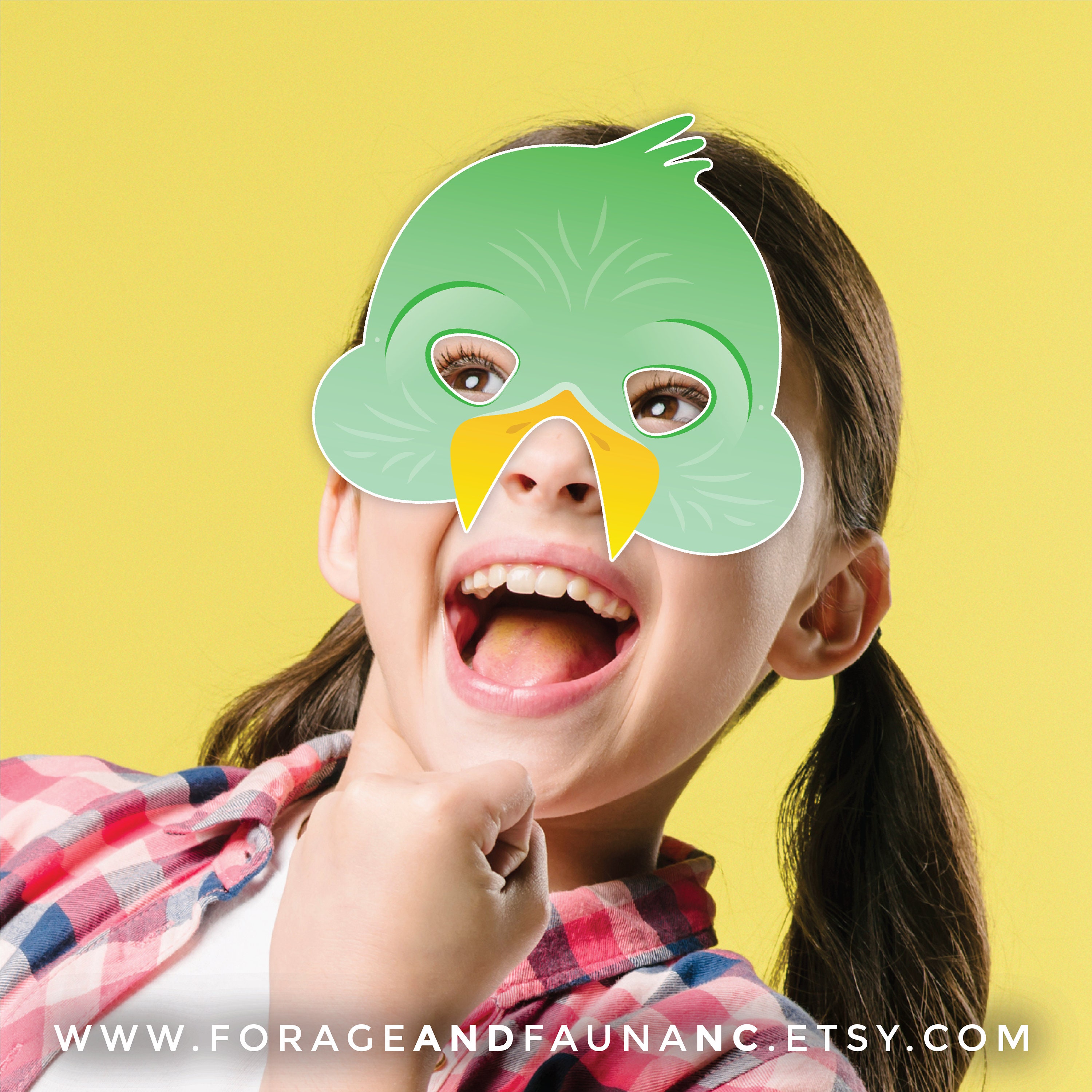 Green Bird Printable Mask Costume Parrot Tanager Budgerigar Parakeet ...