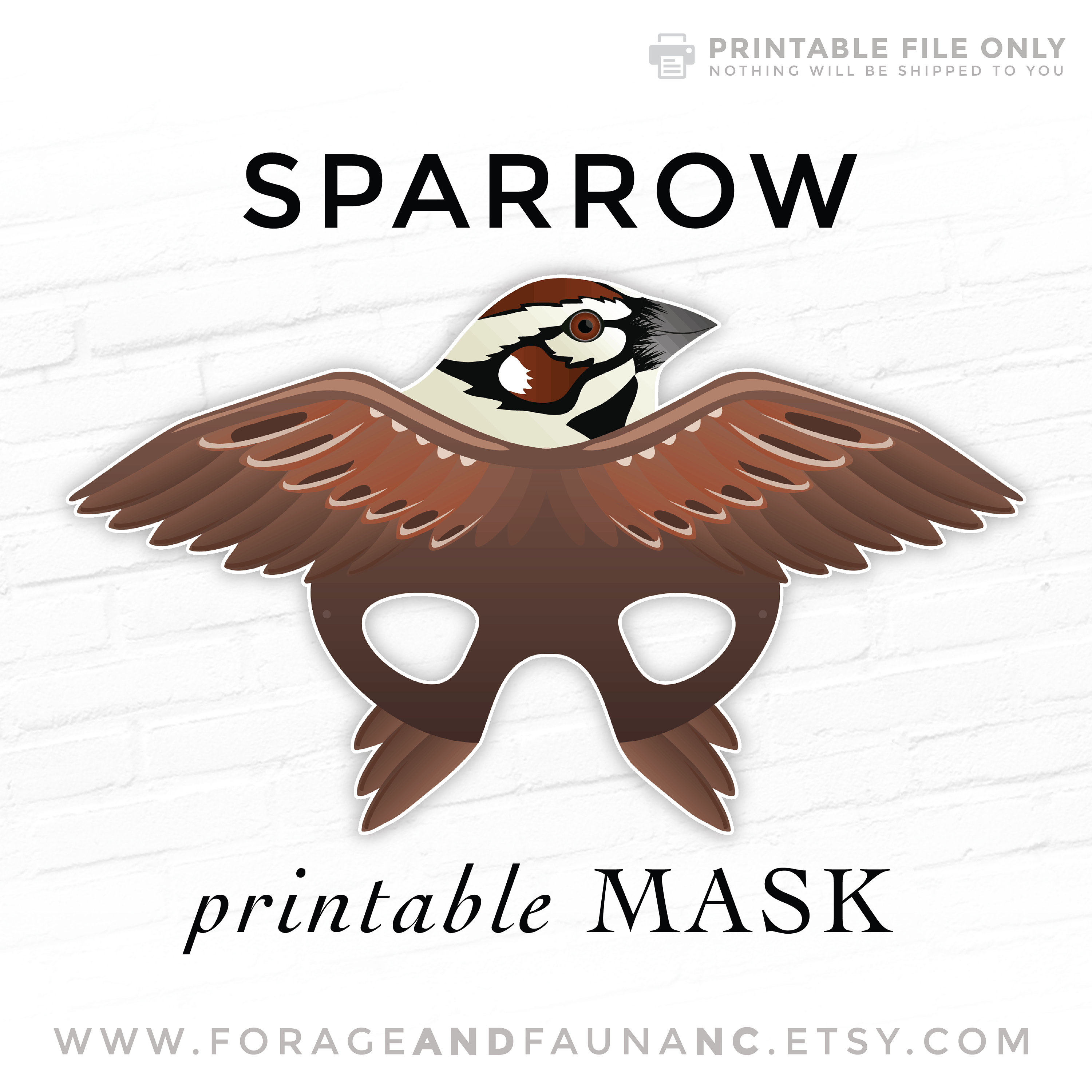 Printable Bird Mask, Sparrow Printable Mask, Animal Masks, Bird Masks ...