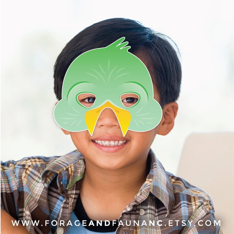 Green Bird Printable Mask Costume Parrot Tanager Budgerigar Parakeet ...