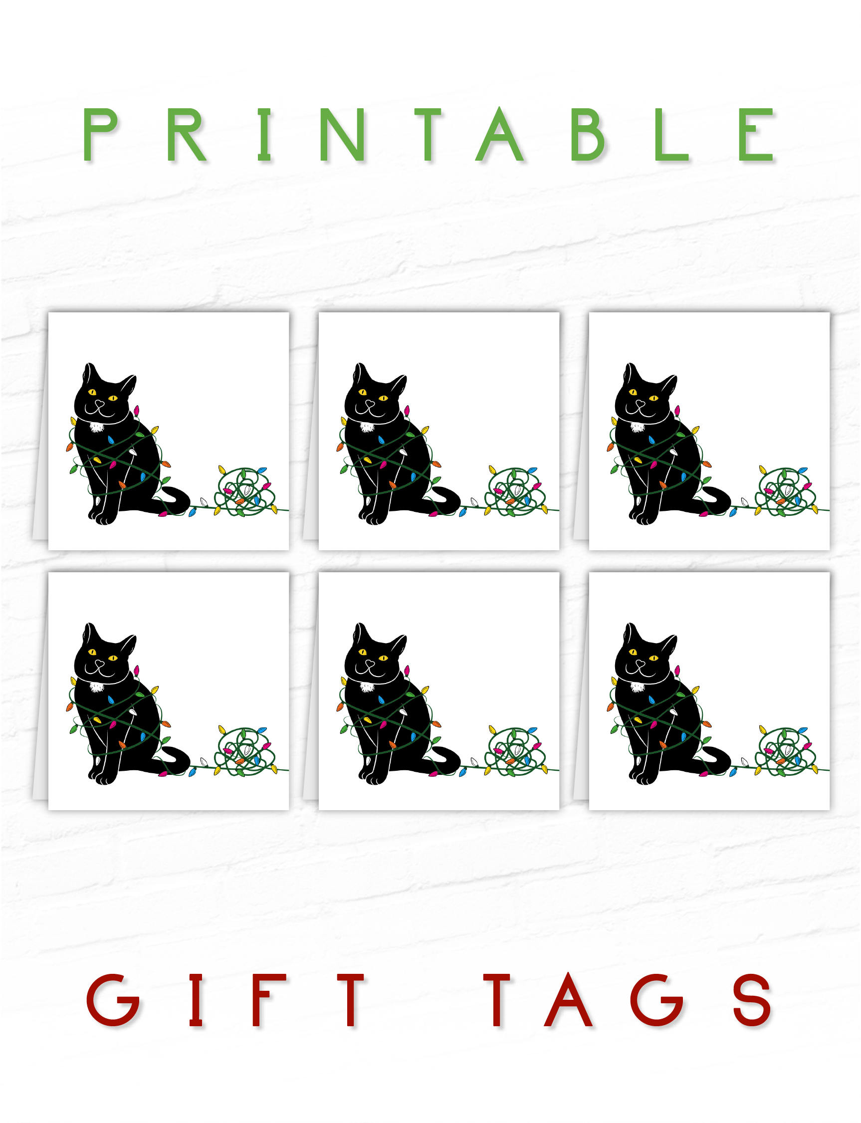 Cat Gift Tags Black Cat Holiday Gift Tags Printable | Etsy
